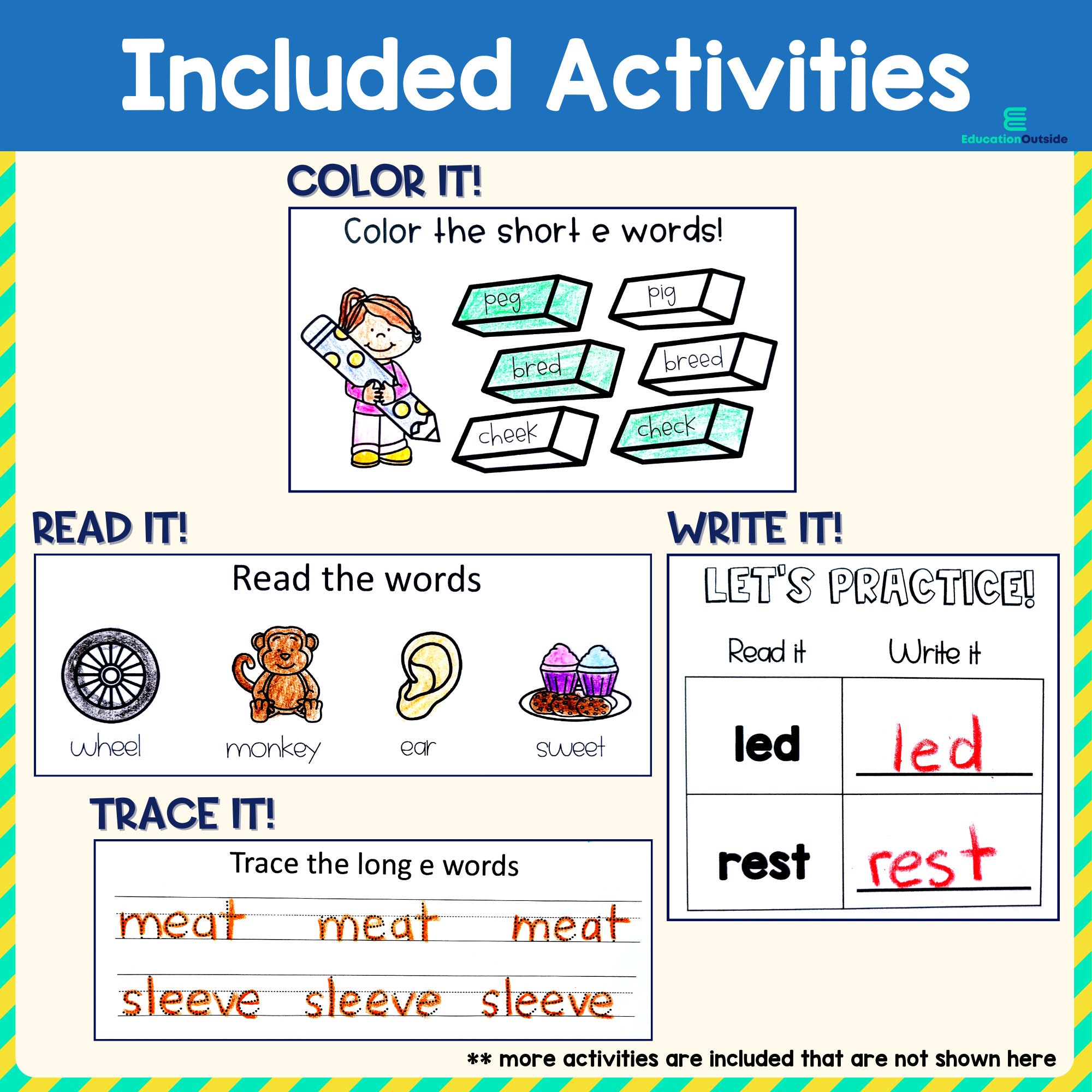 Short Vowels, Long Vowel Worksheets, Long E, Short E, Kids Worksheets ...