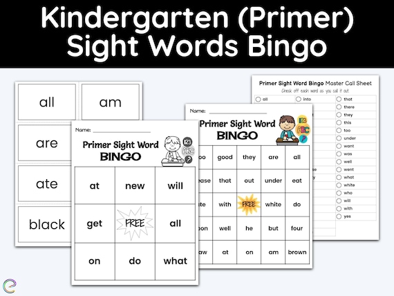 Dolch Sight Words Bingo Kindergarten Worksheets Activity | Etsy
