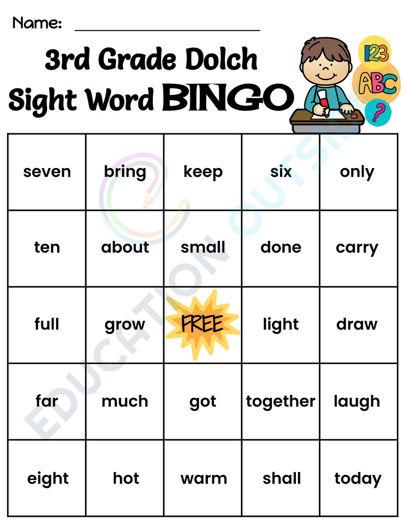 3rd Grade Kids Bingo Dolch Sight Words Teacher Resources | Etsy