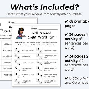 Roll a Sight Word Mega Bundle, Education Printables for Early Learning ...
