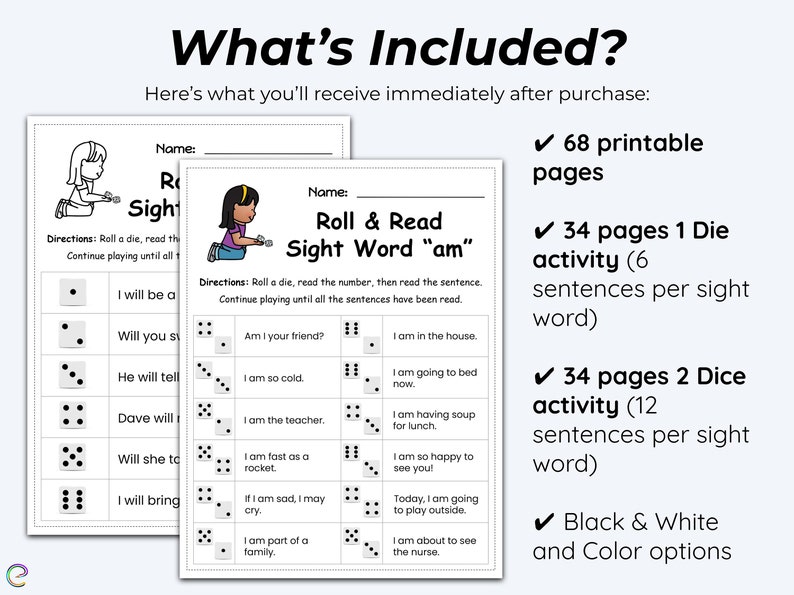 Roll a Sight Word Mega Bundle, Education Printables for Early Learning ...