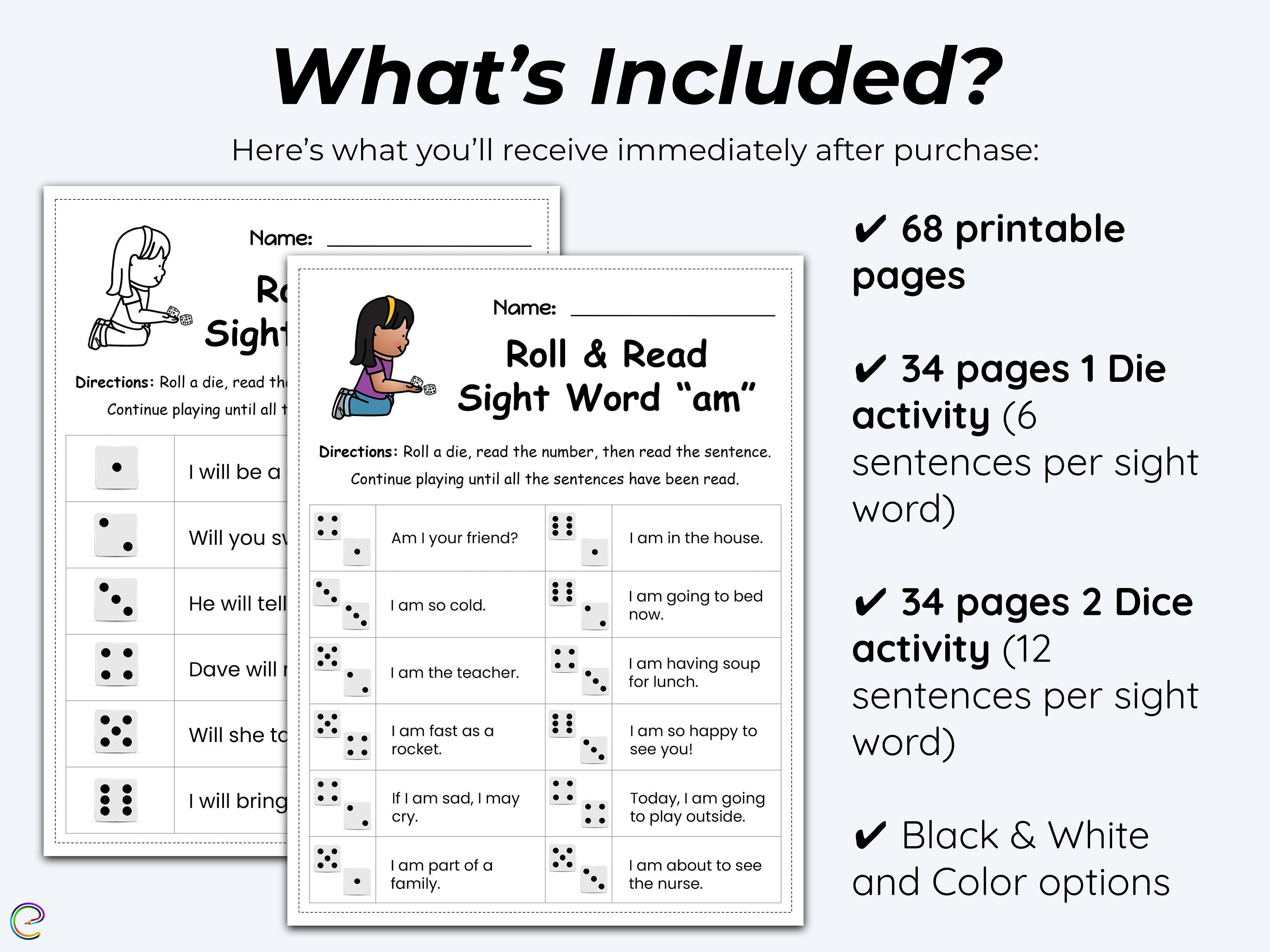 Roll a Sight Word Mega Bundle, Education Printables for Early Learning ...