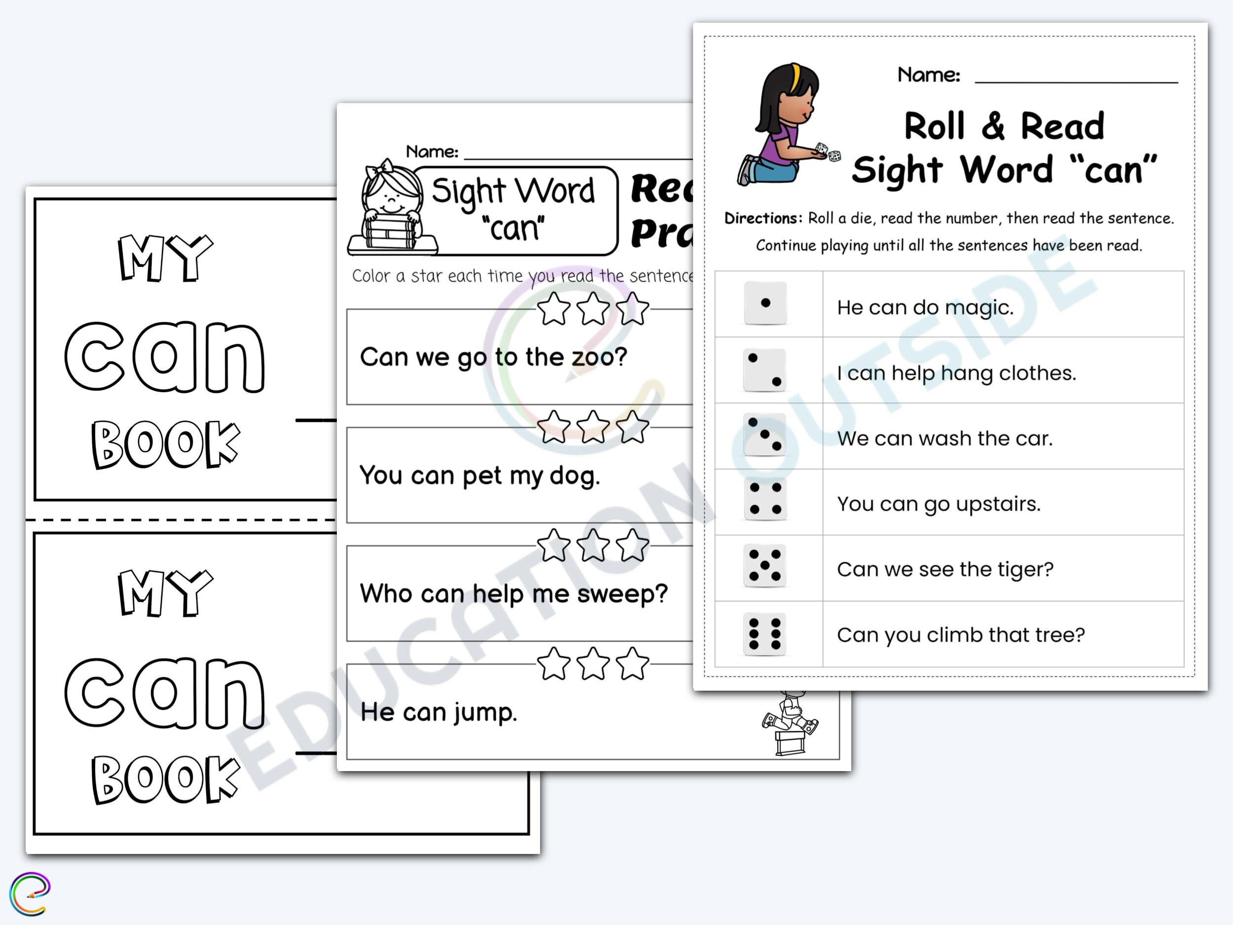 Sight Word Can, Kindergarten Worksheets, 1st Grade, Early Learning ...