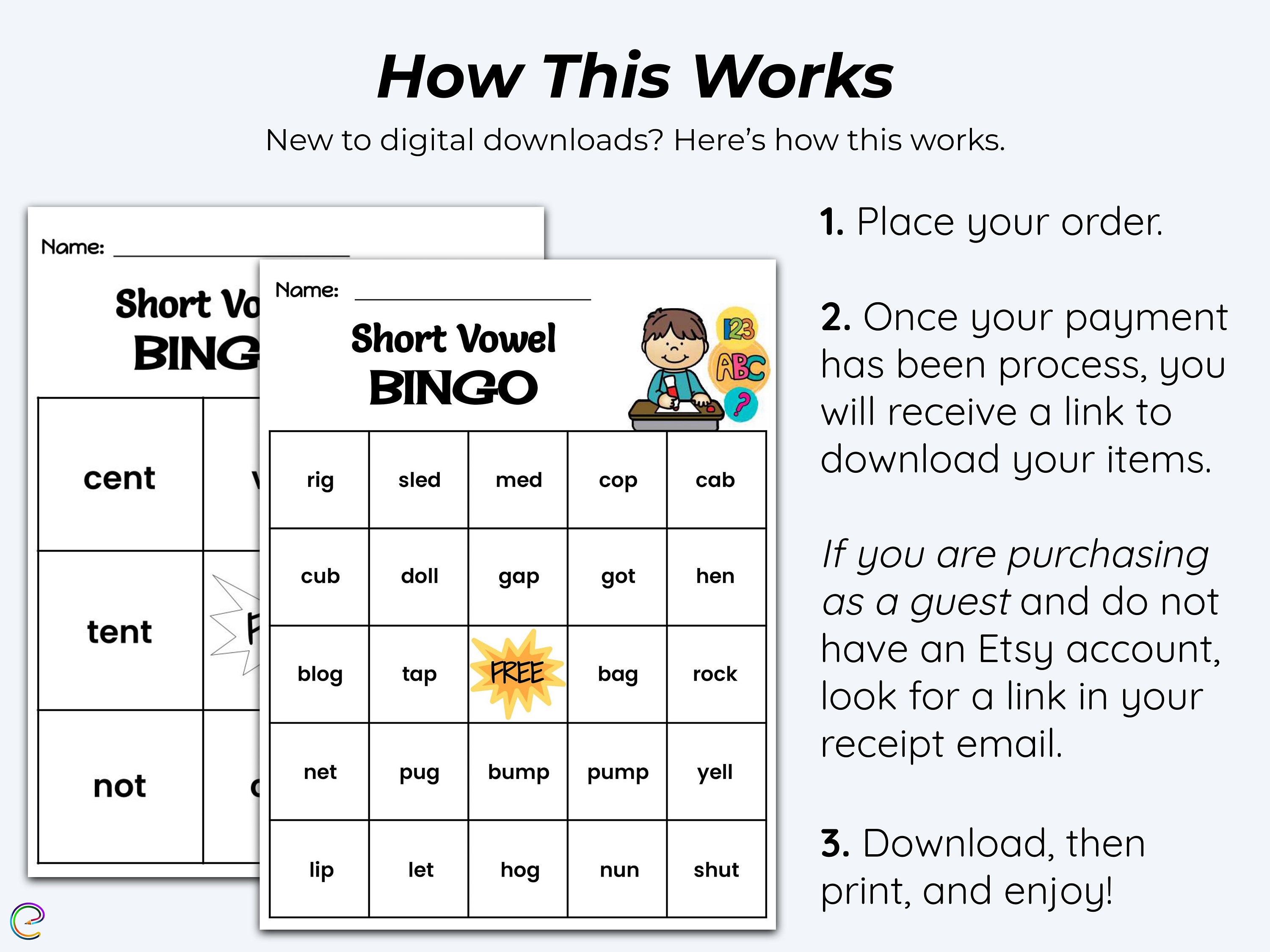 222 Page Vowel Practice Kids Bingo Mega Bundle, Education Printables ...