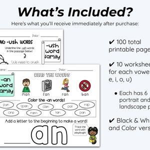 Word Families, Short Vowels, Vowel Sounds, 1st Grade Worksheets, Kinder ...
