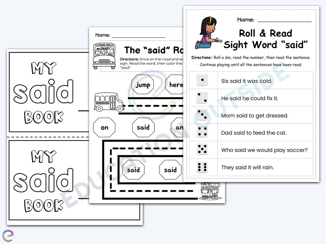Sight Word Worksheet Said Sight Word Sight Word Printable - Etsy