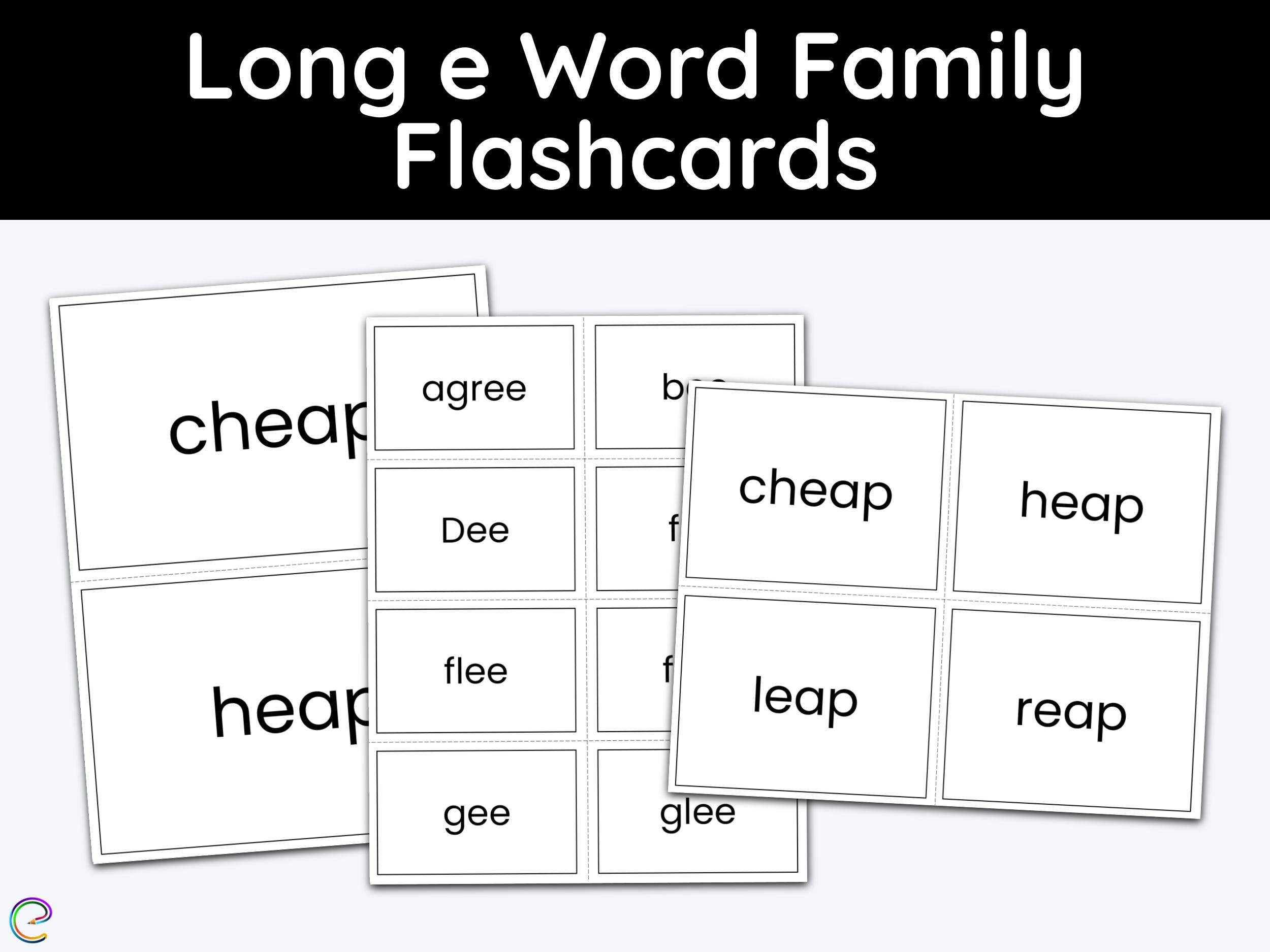 Long E, Word Families, Flash Cards, Vowel Sounds, Flashcards Printable ...
