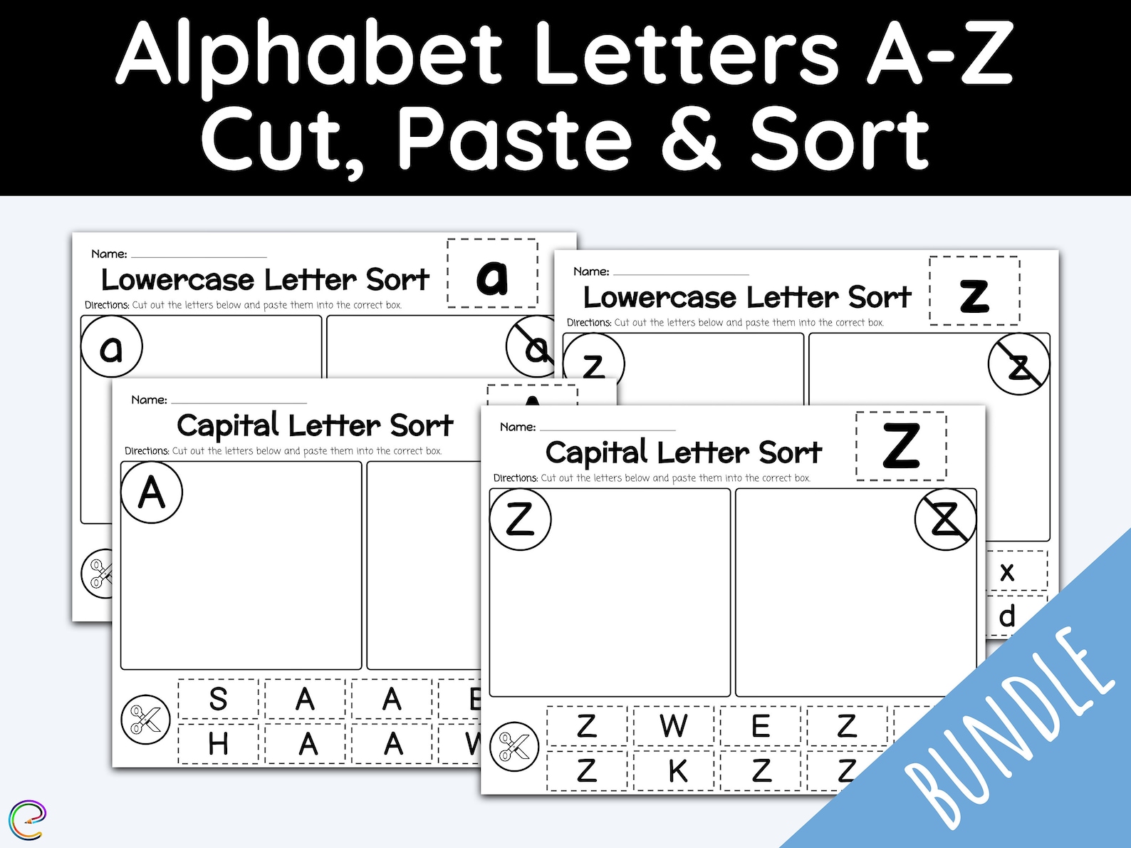 52 Cut Sort Paste Alphabet Worksheets, Activity Sheets, Daycare ...