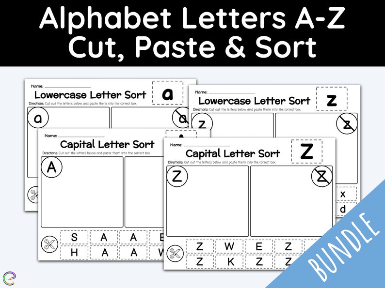 52 Cut Sort Paste Alphabet Worksheets, Activity Sheets, Daycare ...