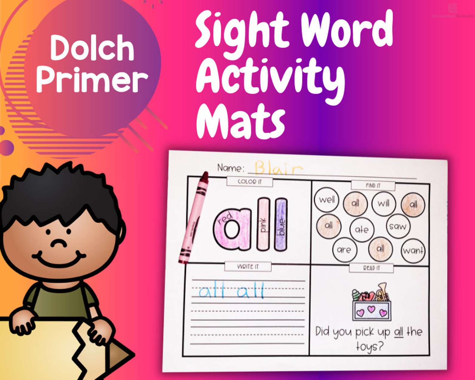 Preschool Worksheets Dolch Sight Words Activity Mat | Etsy