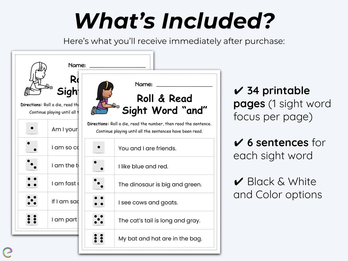 Roll a Sight Word Kids Worksheet Activity Education - Etsy