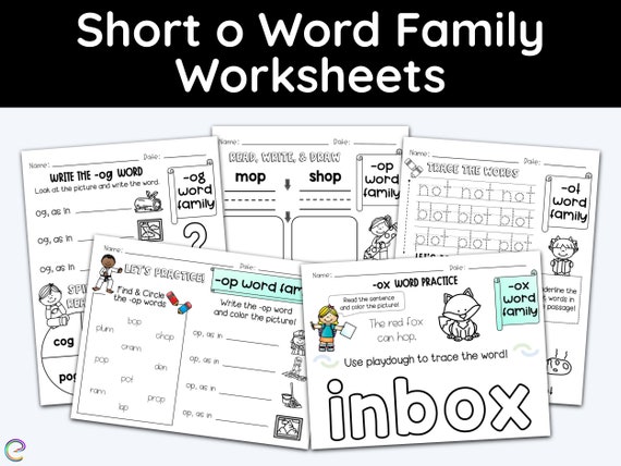Short Vowel Word Families Short O Children Worksheets | Etsy