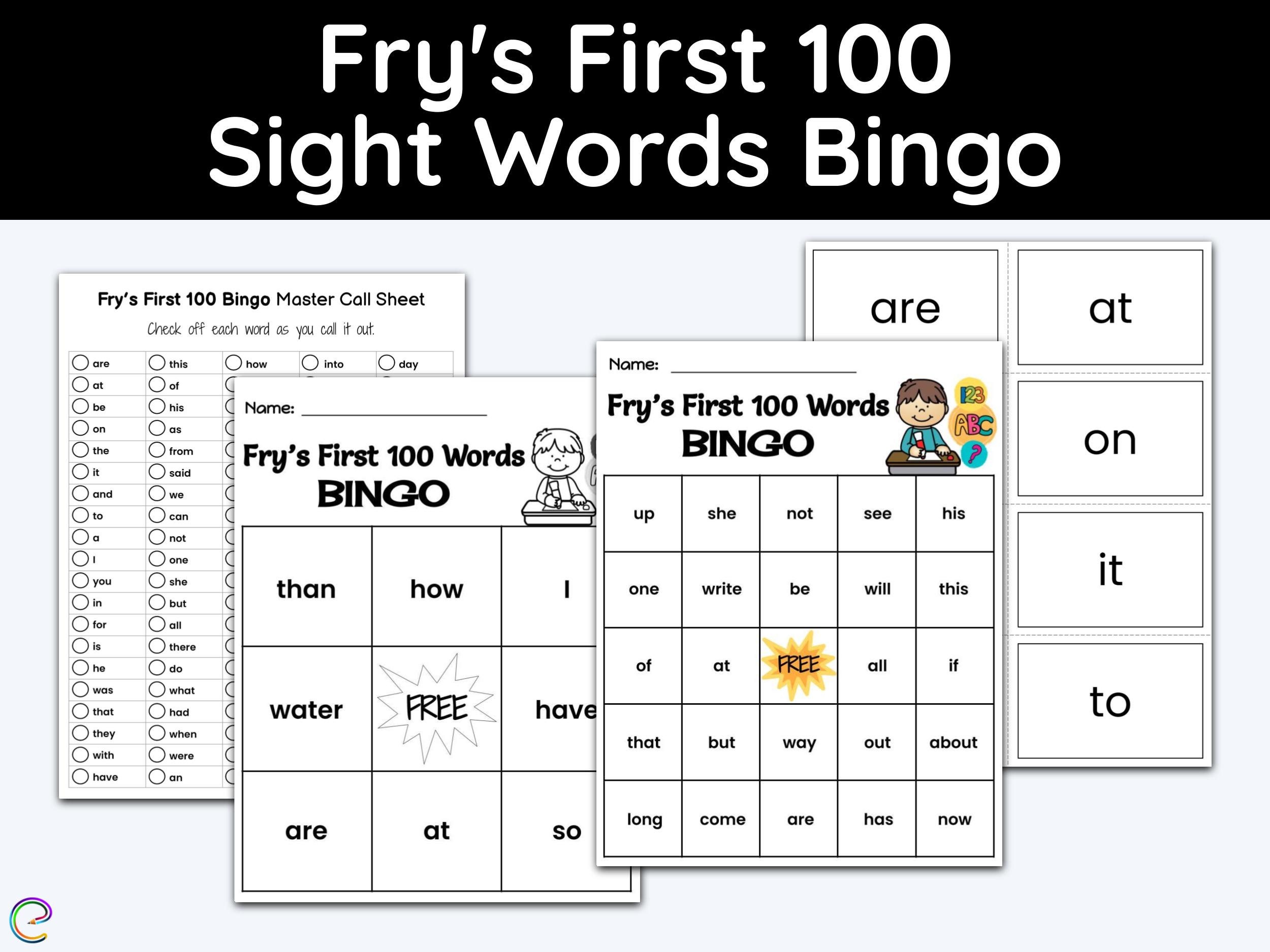 Bingo, Frys Sight Words, 100 Sight Words, Education Printables, First ...