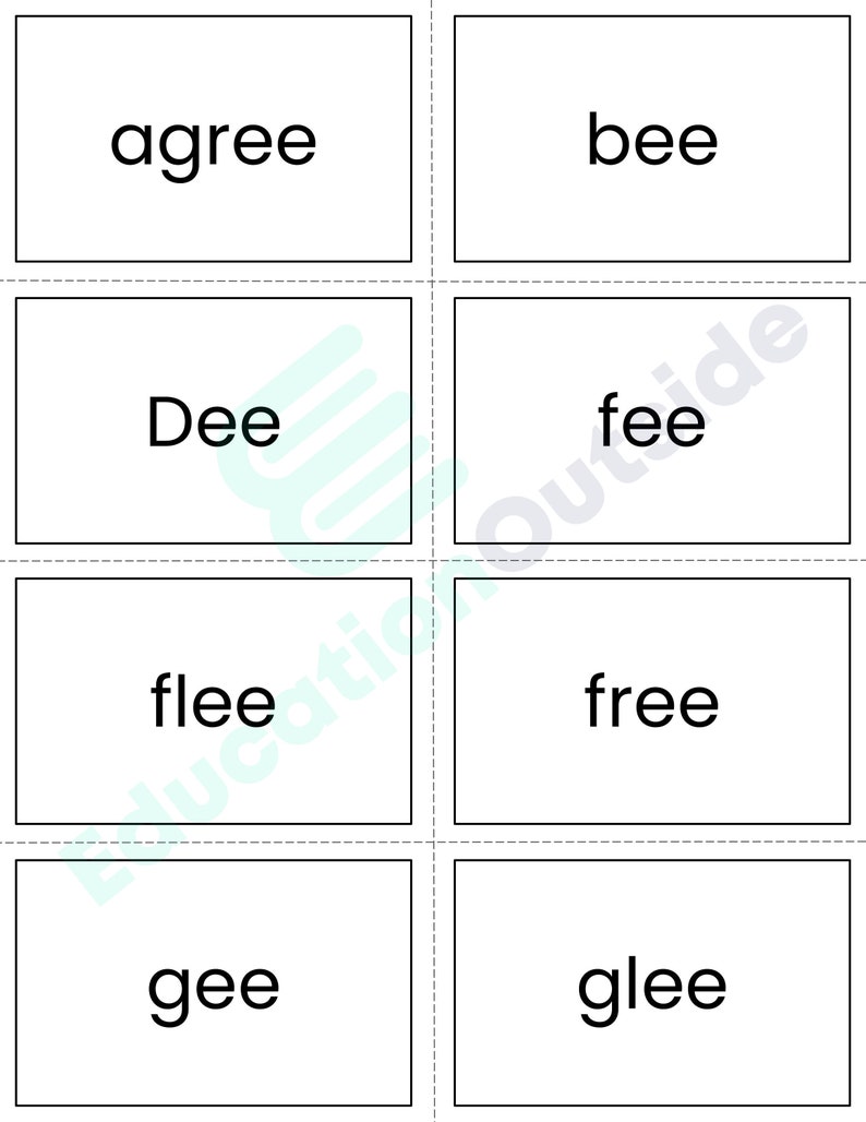 Long E, Word Families, Flash Cards, Vowel Sounds, Flashcards Printable ...