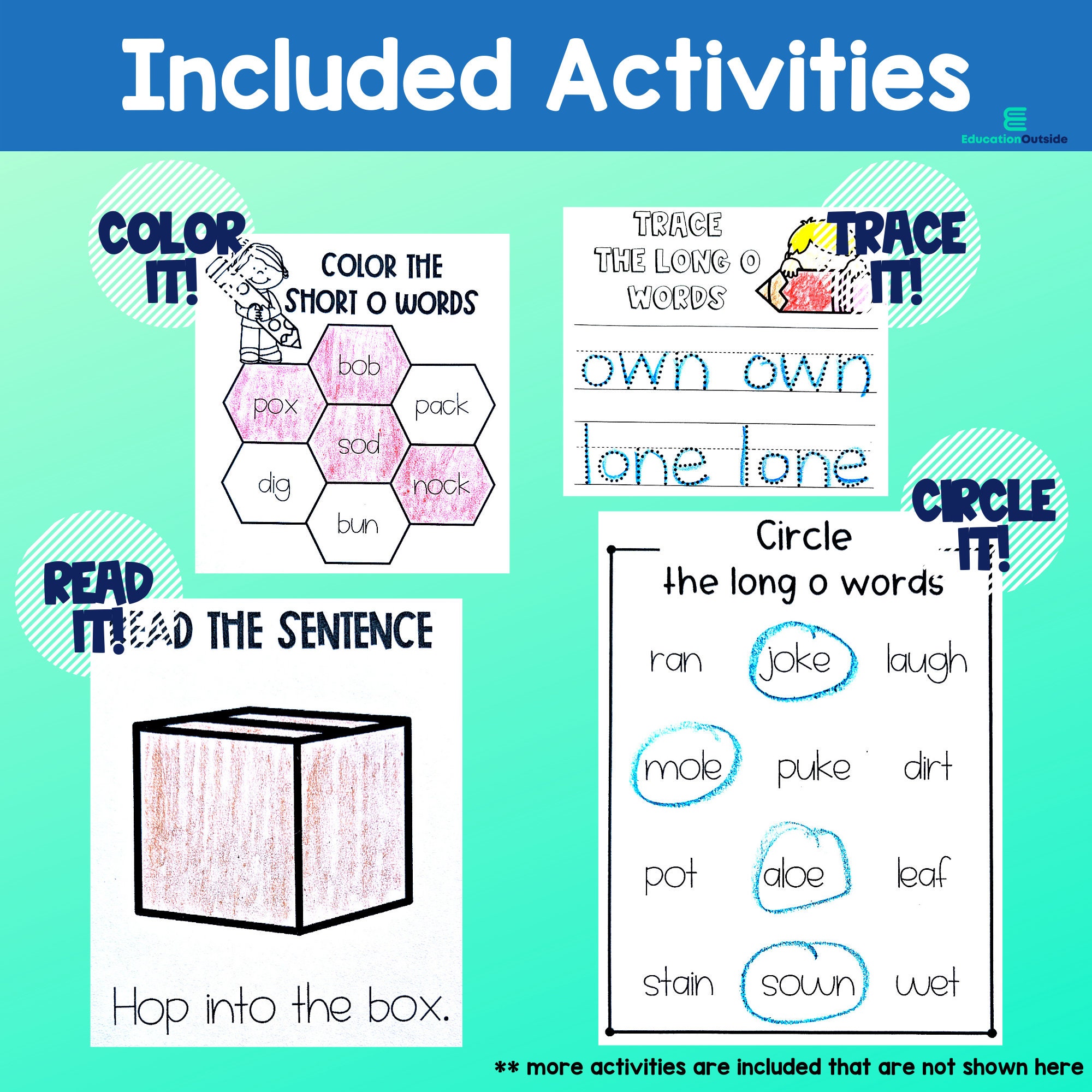 Vowel Sounds, Long O, Short O, Kids Worksheets, Printable Bundle, 1st ...
