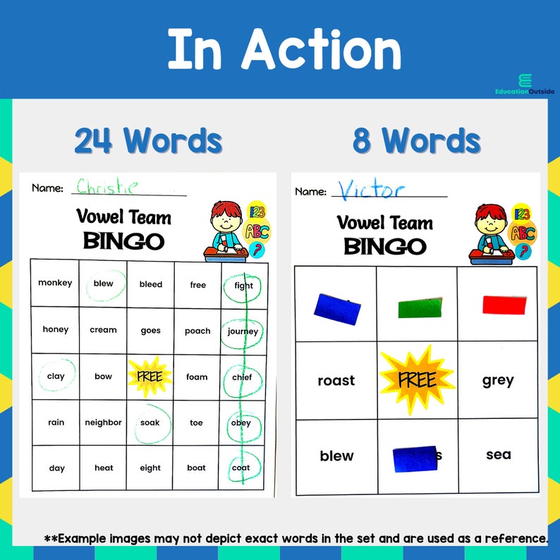 Printable Bingo Vowel Sounds Long Vowel Teams Children - Etsy