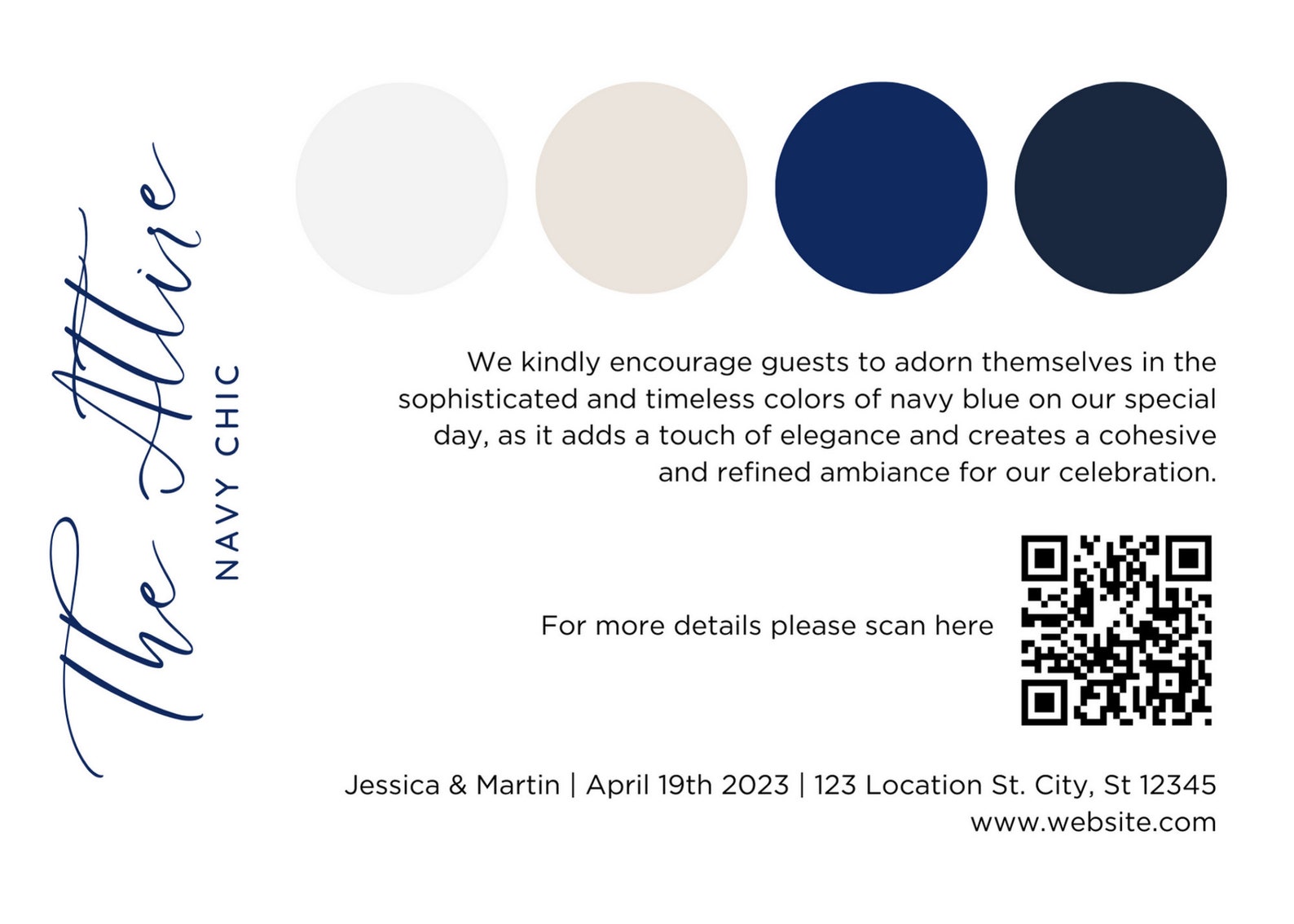 Wedding Attire Card Navy Blue Insert Guest Dress Code Wedding ...