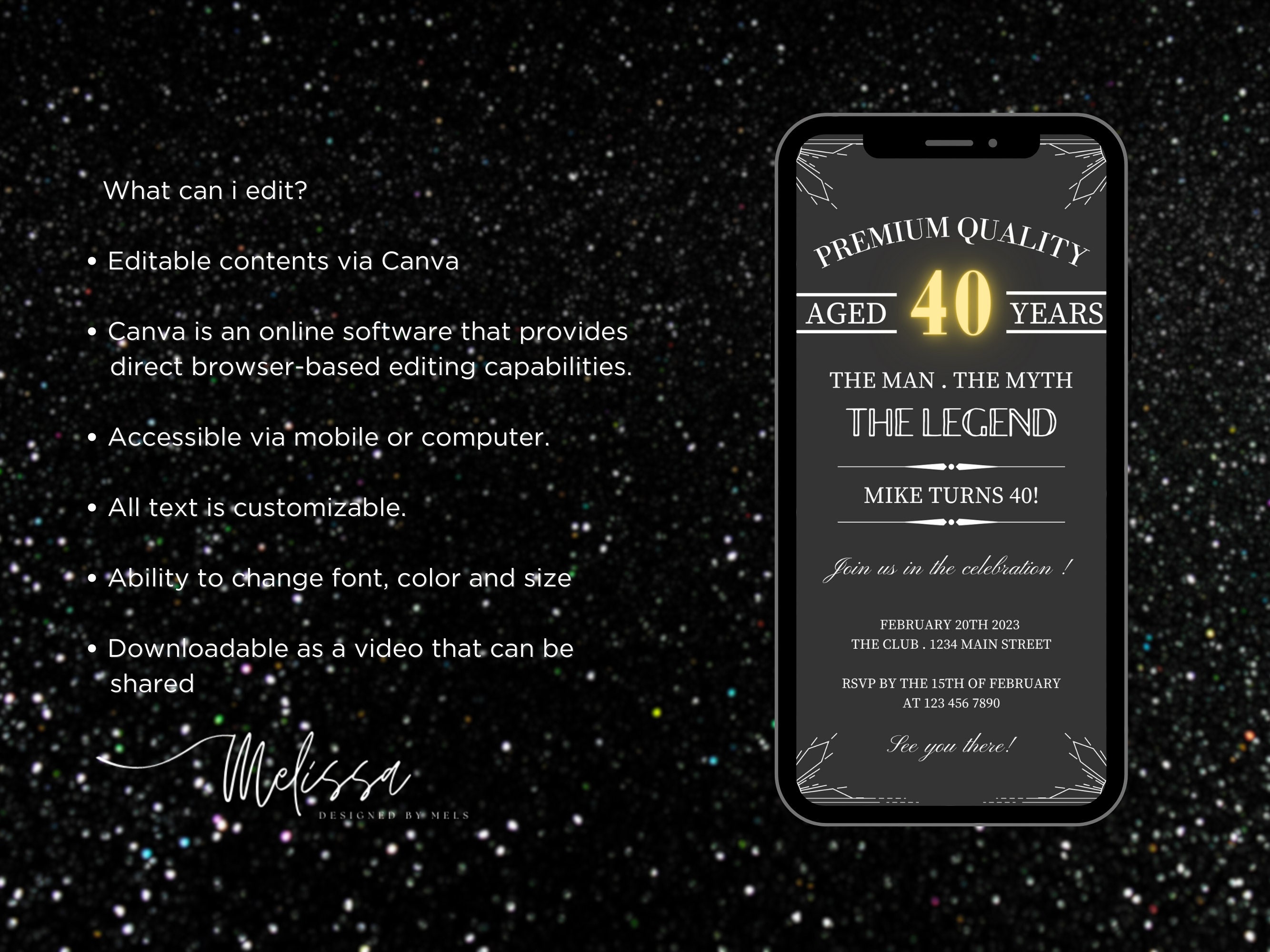 Editable Birthday Party Invitation for Men, Vintage, Masculine, Party ...