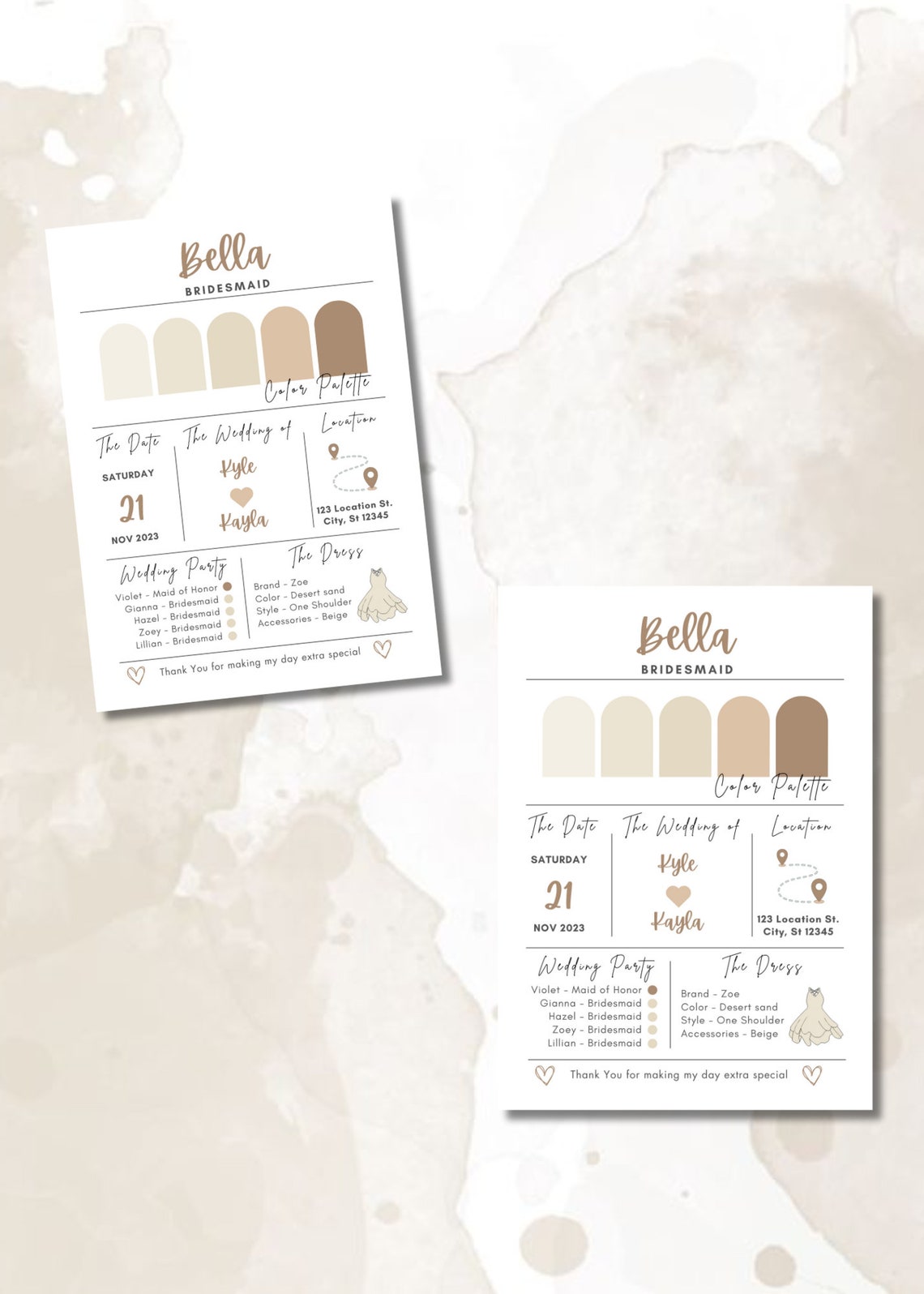 Gold Bridesmaid Info Color Palette Personalized Wedding Dress Code ...