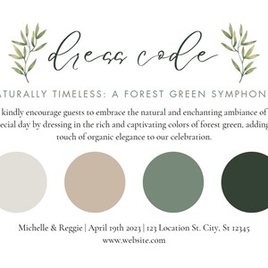 Wedding Attire Card Template Forest, Green, Guest Dress Code Insert ...