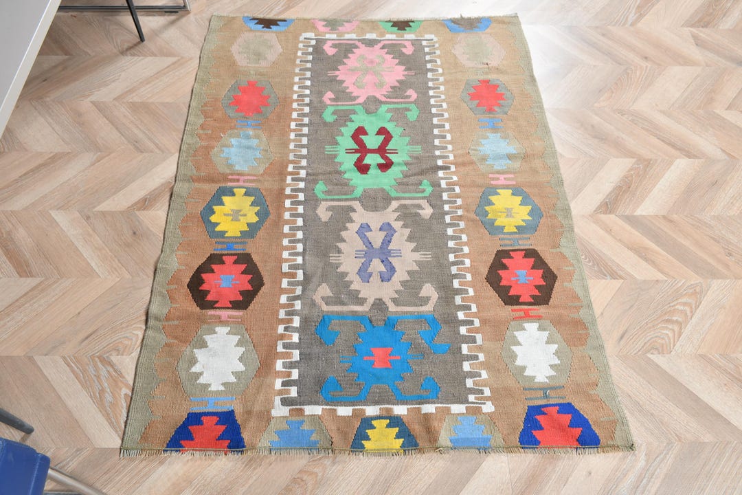 Vintage Kilim, Turkish Kilim, Small Geometric Kilim, Anatolian Kilim ...