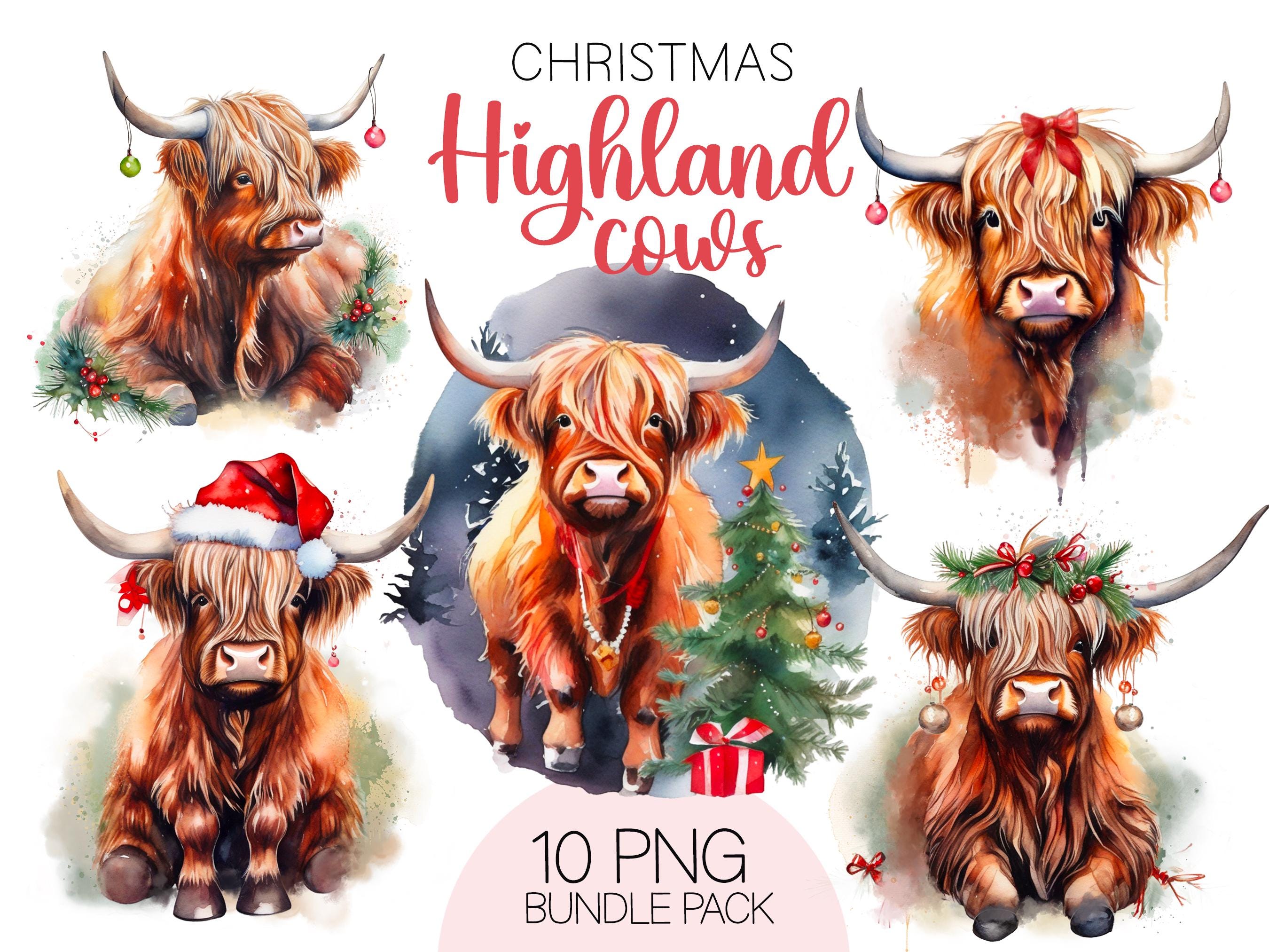 Highland Cow Christmas Clipart Christmas on the Farm Clipart Cow ...