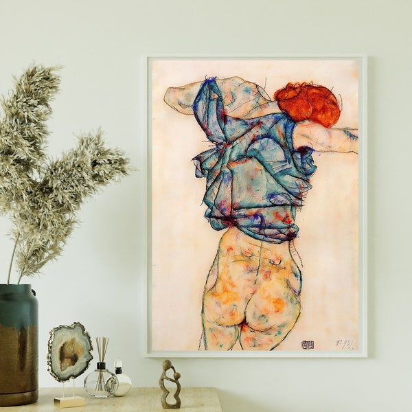 Naked Woman Undressing Print Etsy