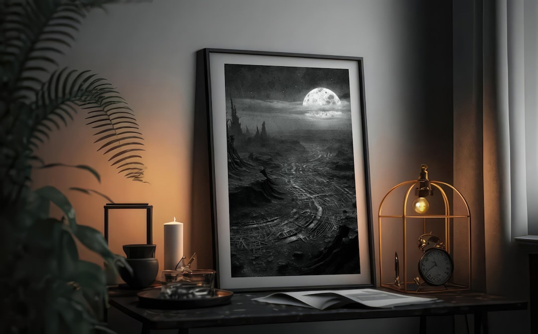 Moon and Planet Art Vintage Planet Painting Gothic Print - Etsy
