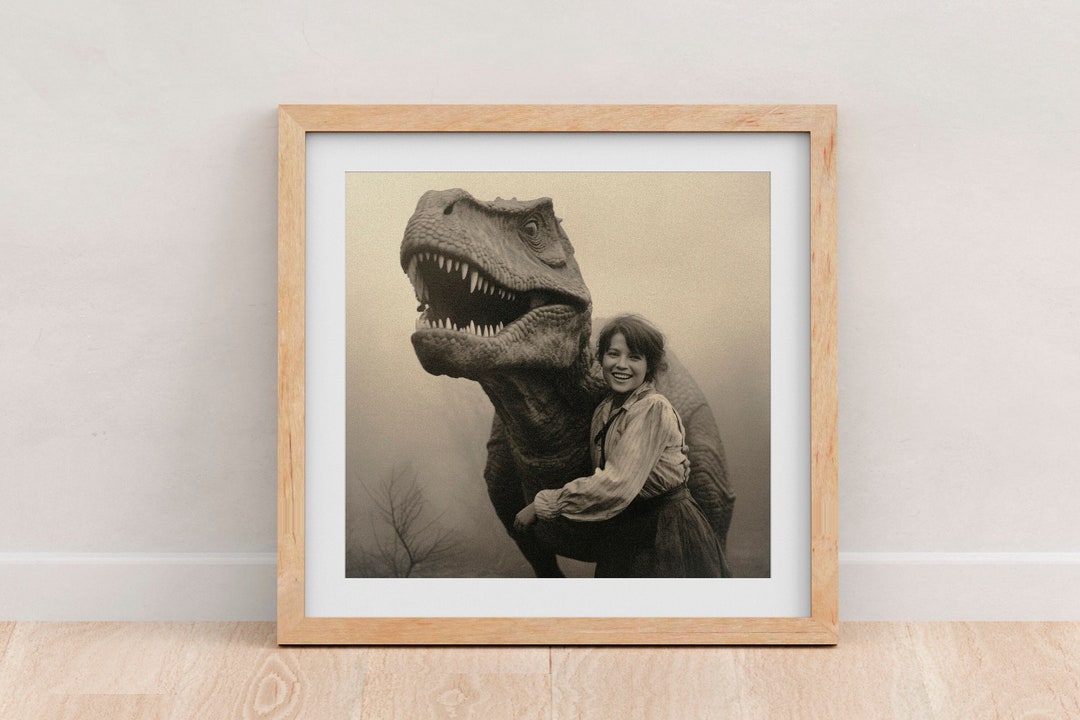 Girl With Dinosaur Vintage Photography, Gothic Occult Poster Print ...