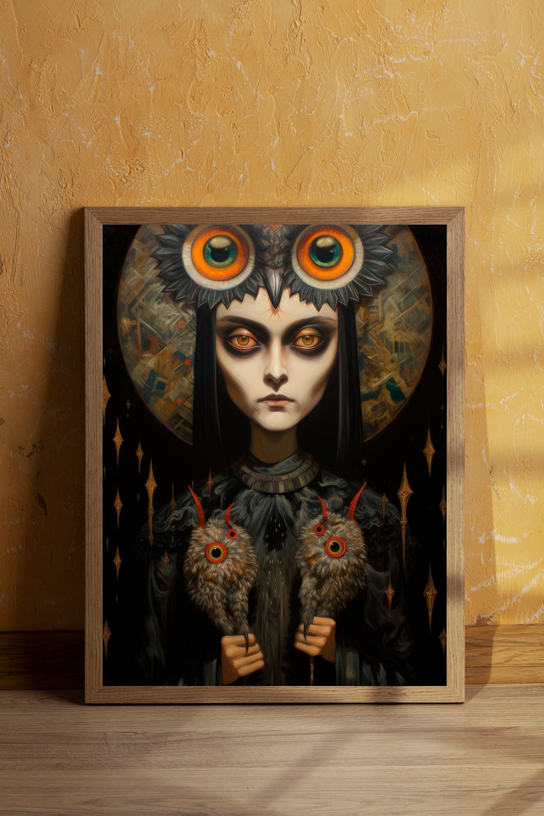 Queen of Owls Painting Mythological Owl Woman Art Print Dark - Etsy
