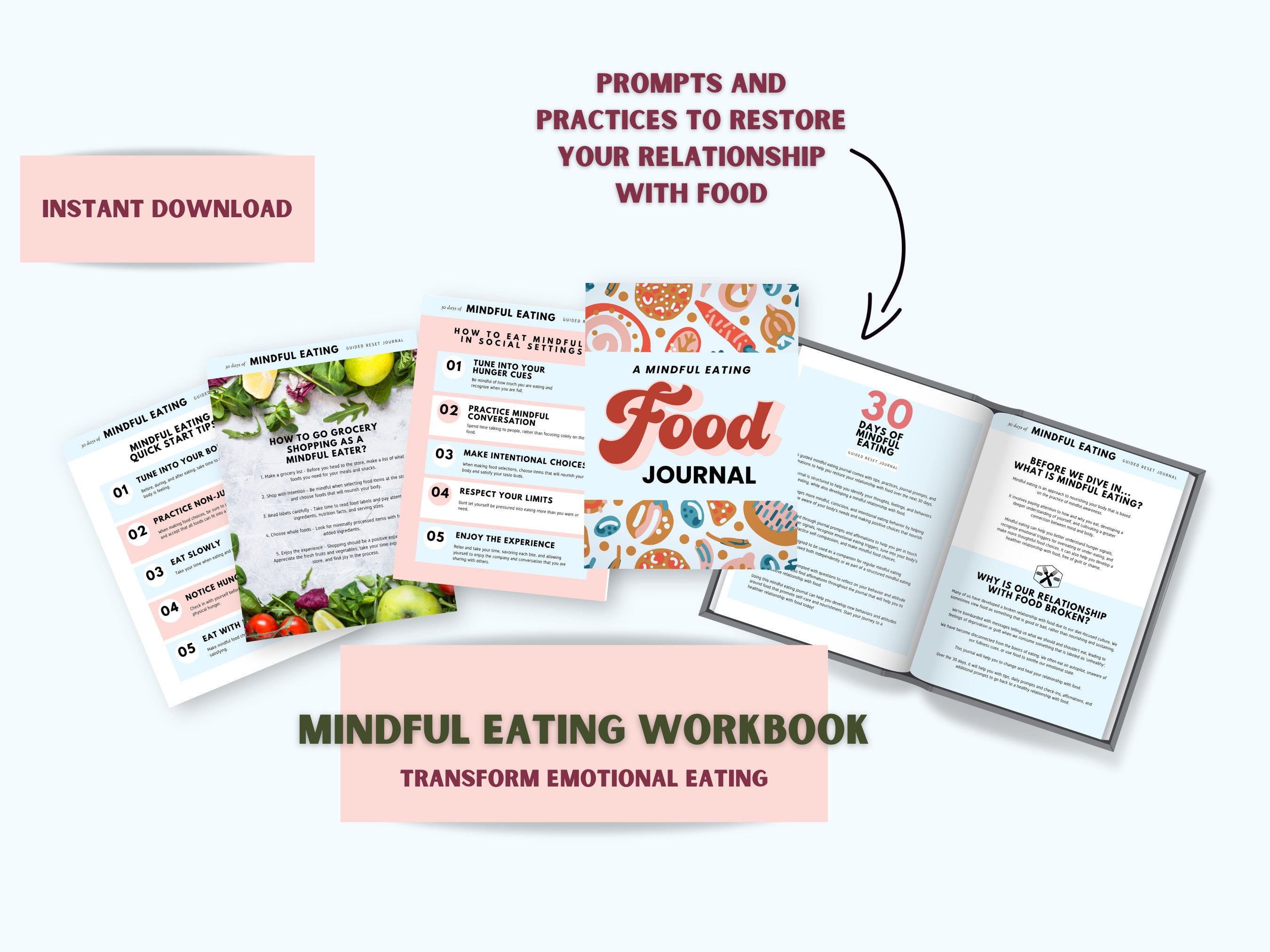 Mindful Eating Workbook Printable | Intuitive Eating Journal | Food ...