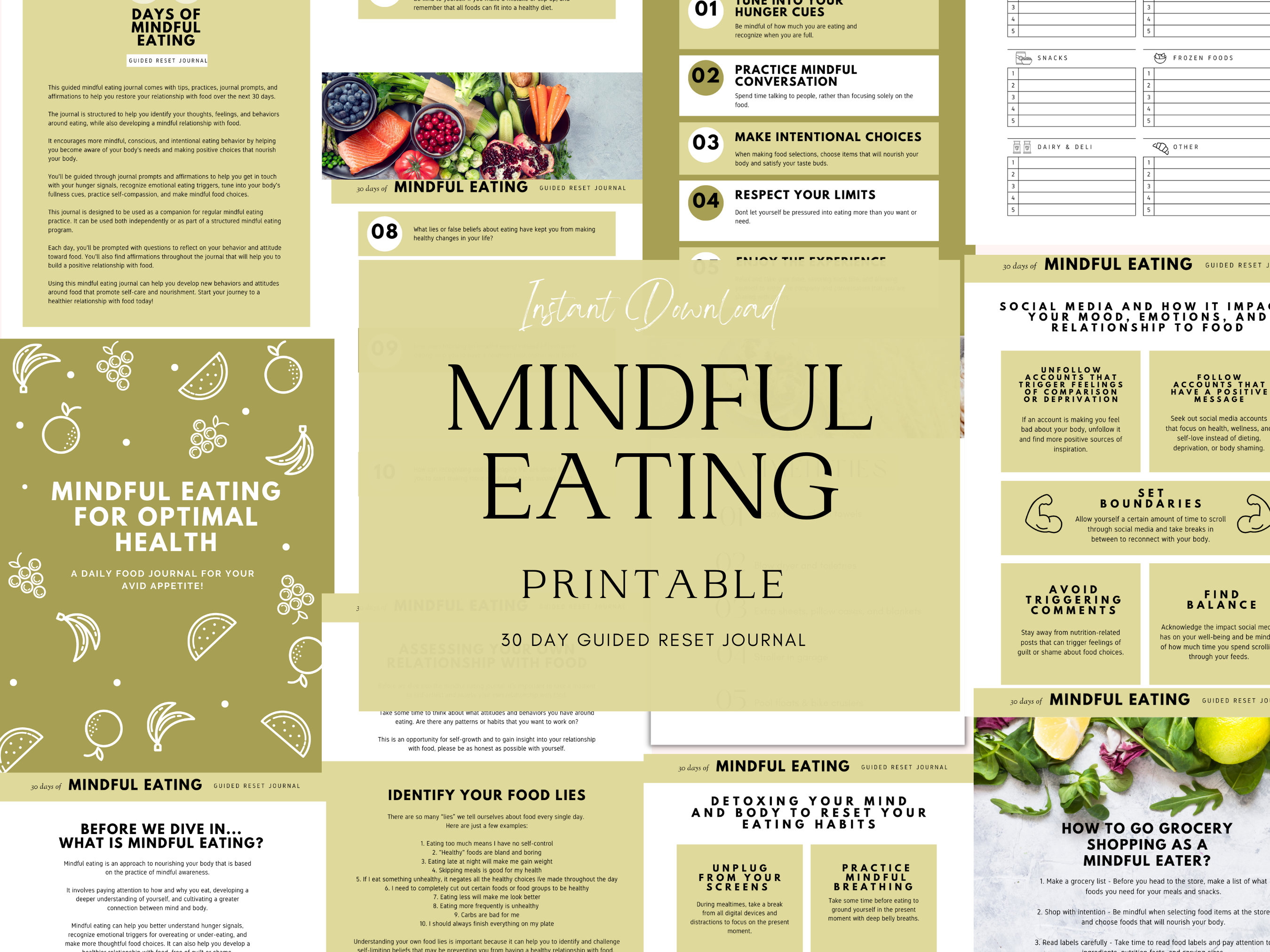 Mindful Eating Workbook Printable | Intuitive Eating Journal | Food ...