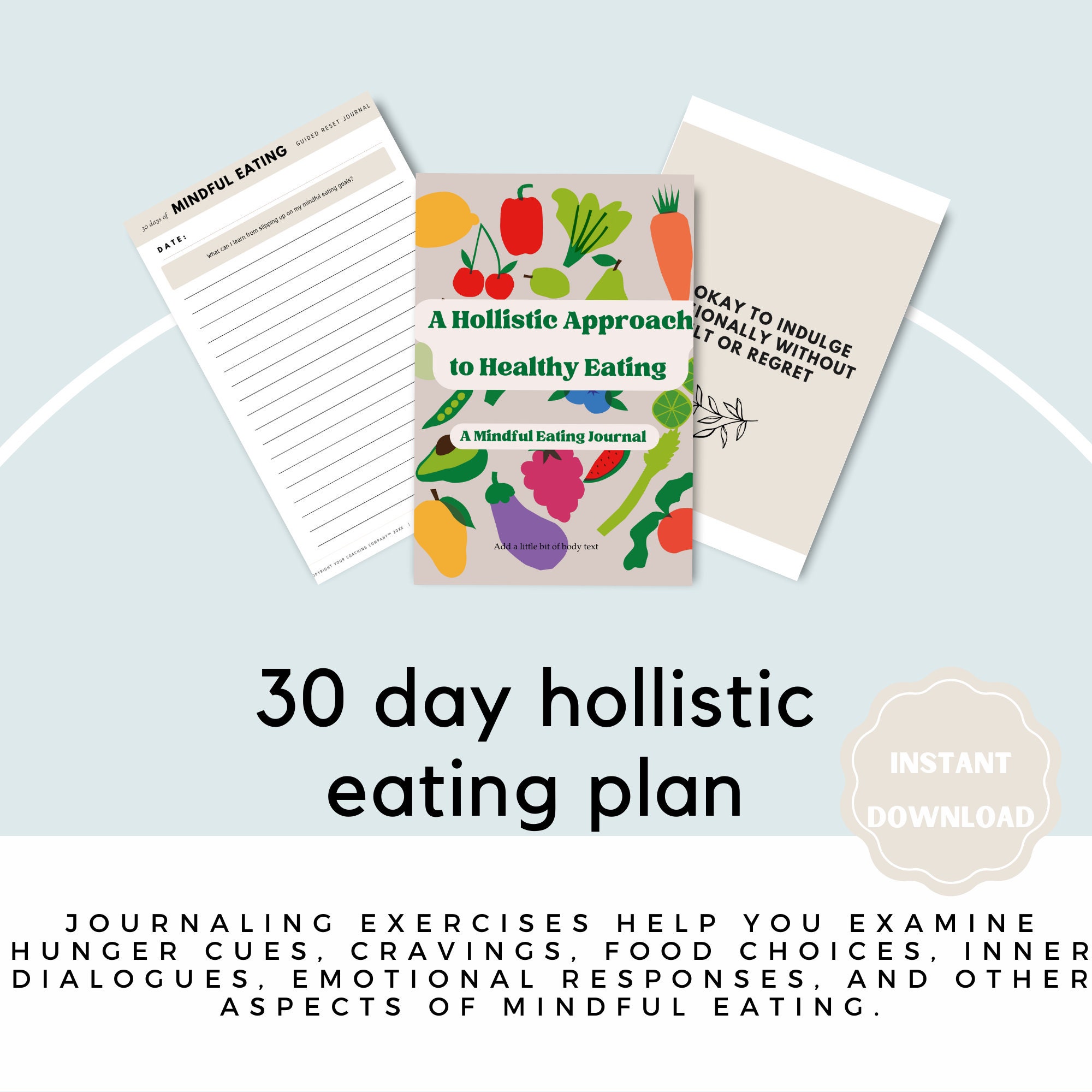 Mindful Eating Workbook Printable | Intuitive Eating Journal | Food ...