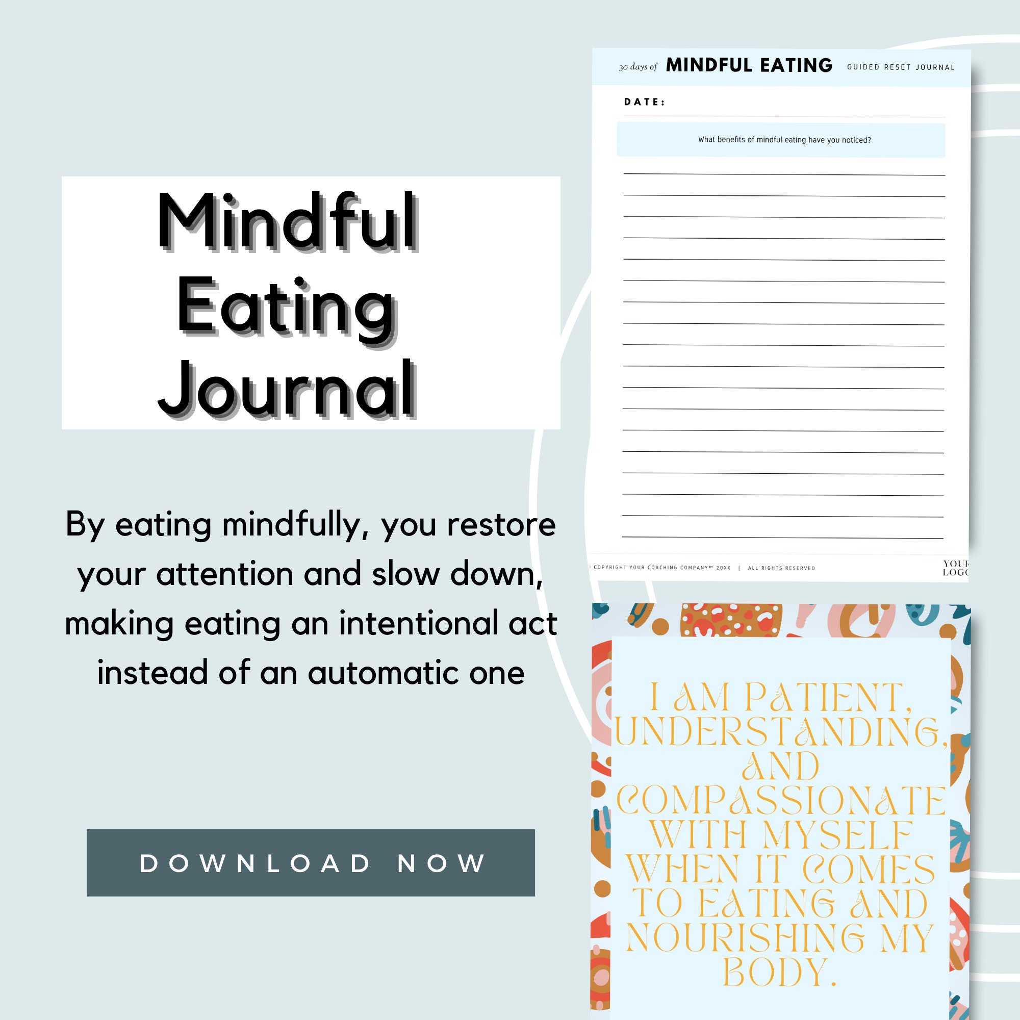 Mindful Eating Workbook Printable Intuitive Eating Journal Food Journal ...