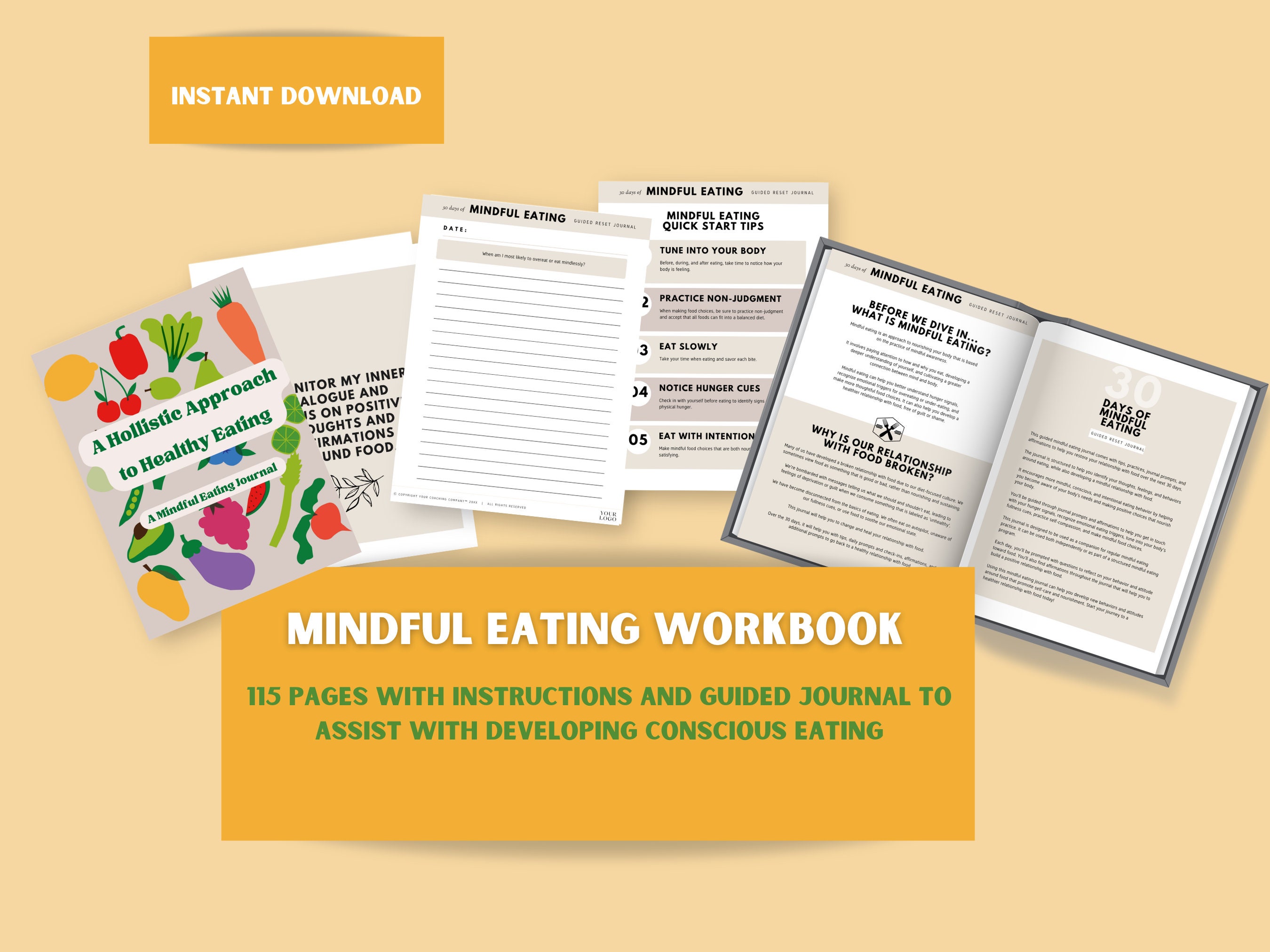 Mindful Eating Workbook Printable | Intuitive Eating Journal | Food ...
