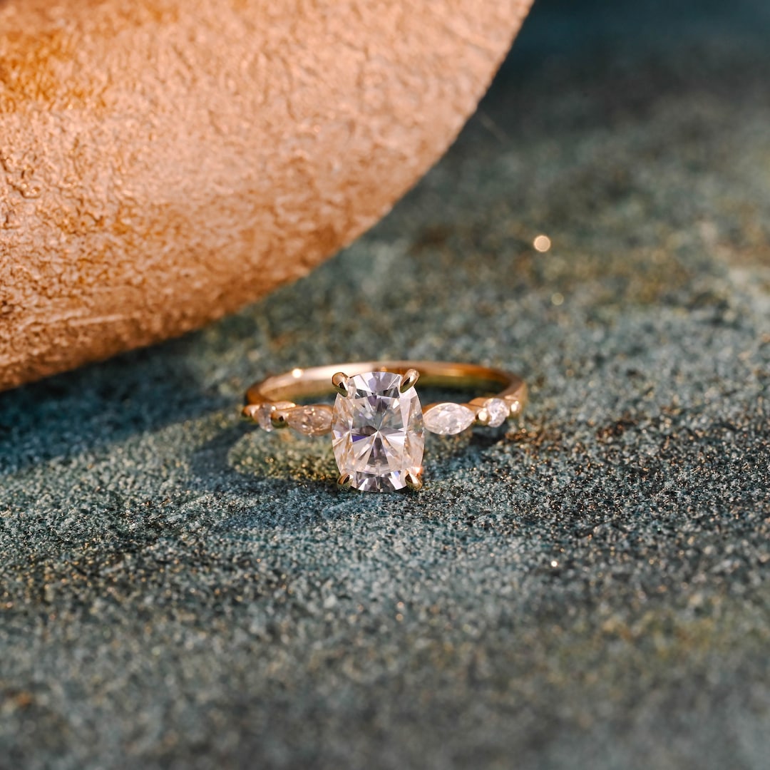Solid Gold Elongated Cushion Cut Moissanite Engagement Ring - Etsy