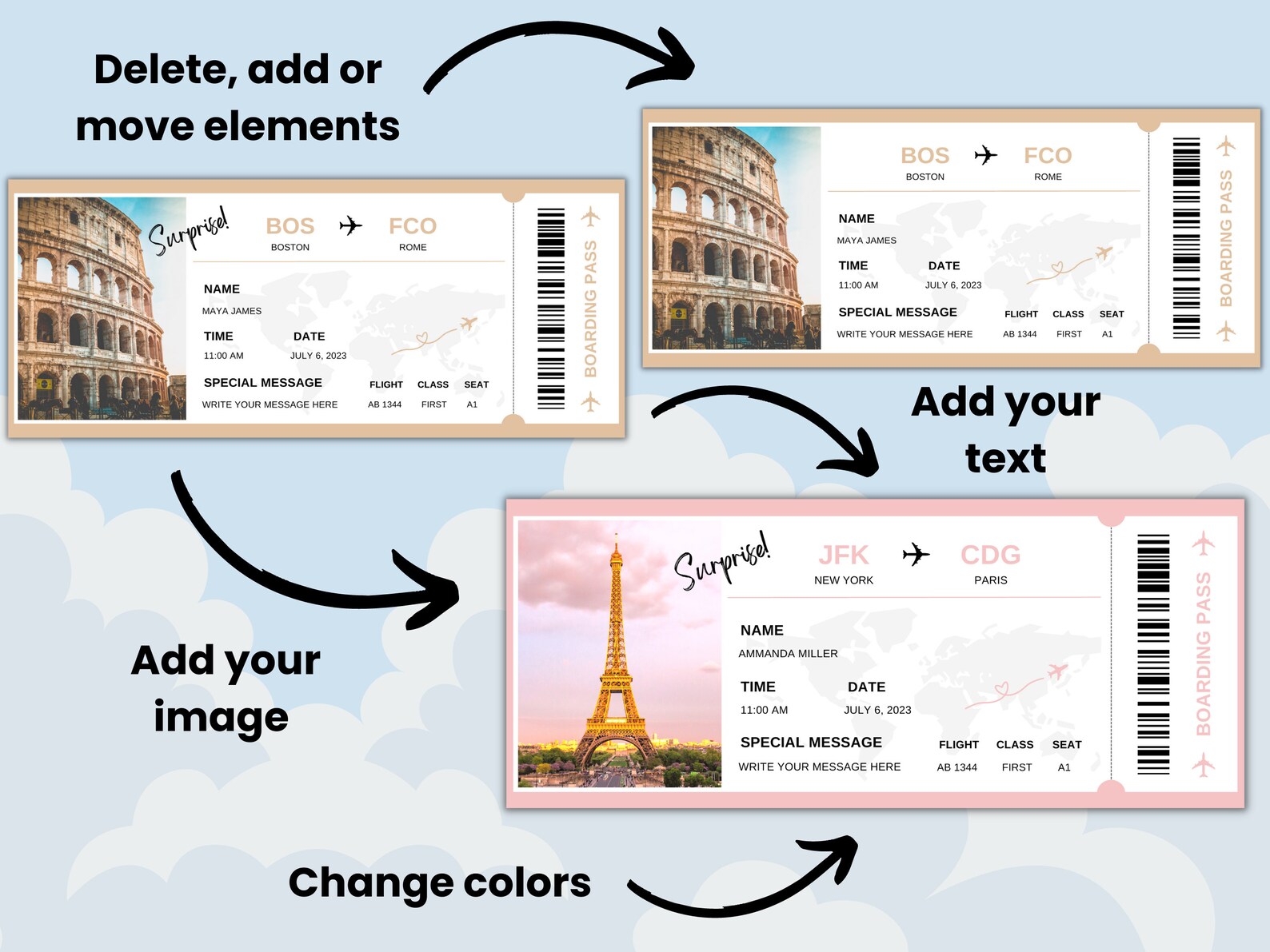 Editable Boarding Pass Template, Printable Personalized Surprise Trip ...