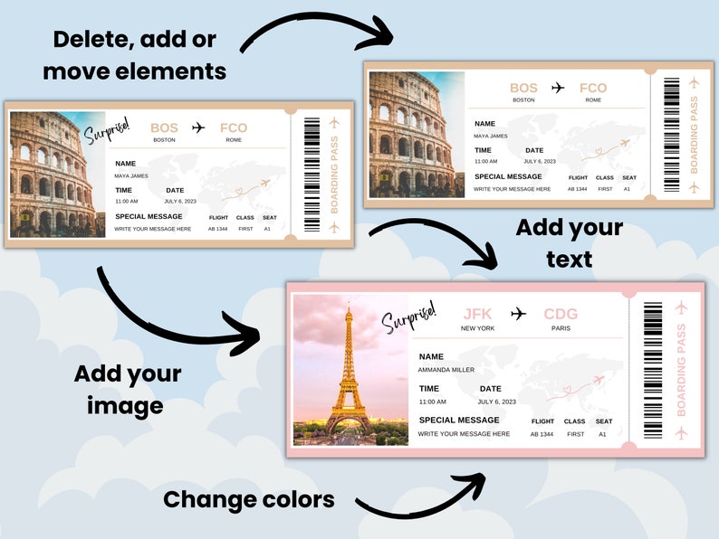 Editable Boarding Pass Template Printable Personalized - Etsy