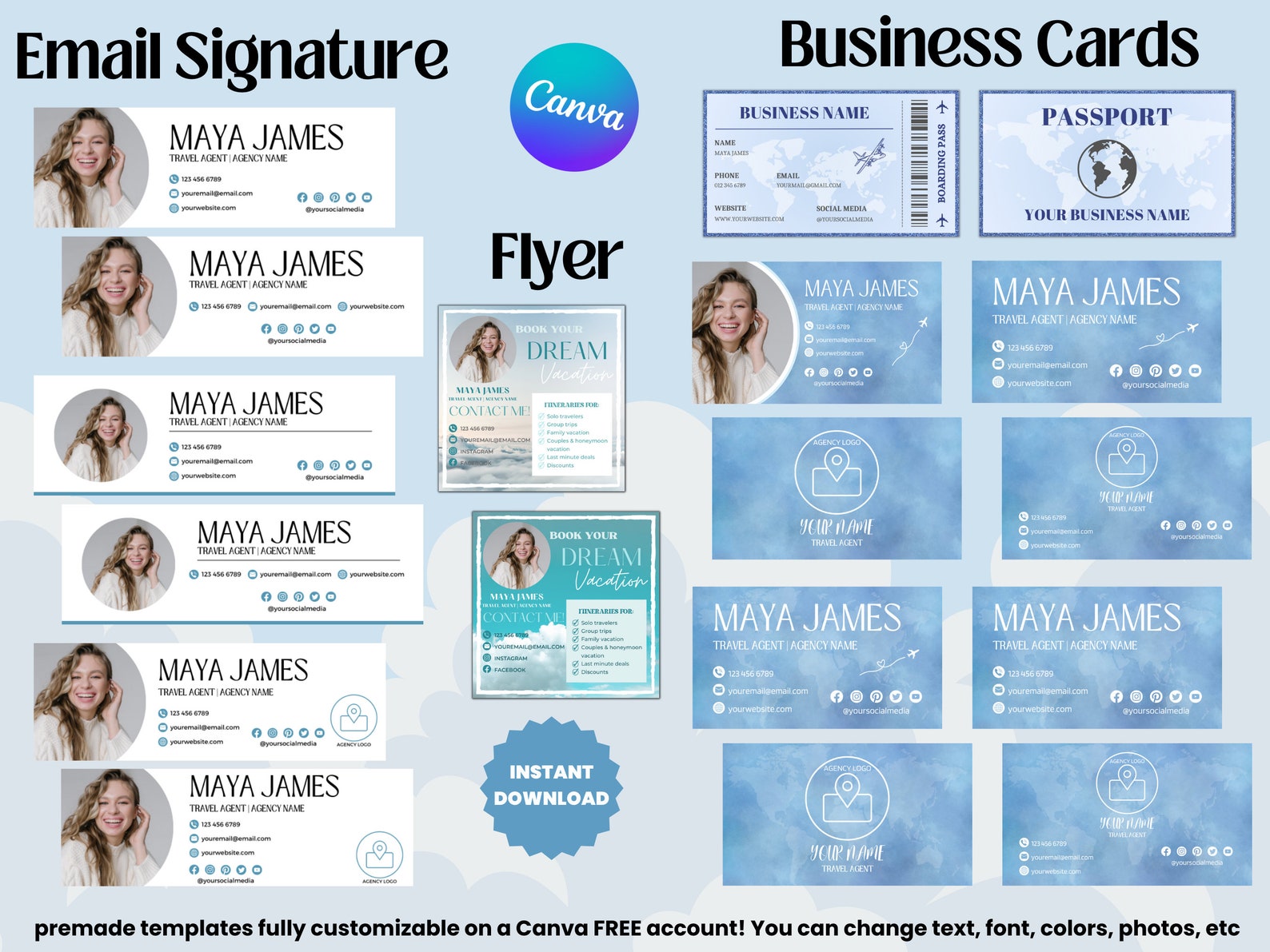 Travel Agent Templates Bundle, Canva Template Travel Agency Business ...