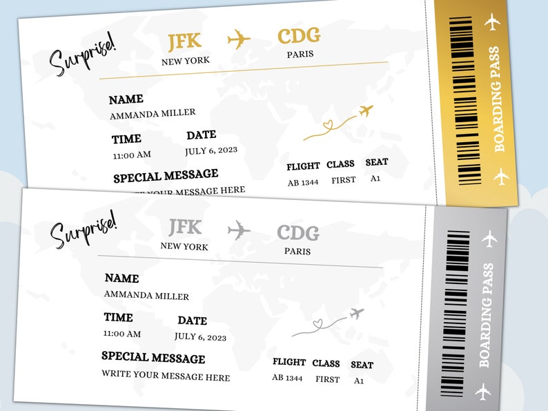 Customizable Boarding Pass Template, Personalized Canva Flight Ticket ...
