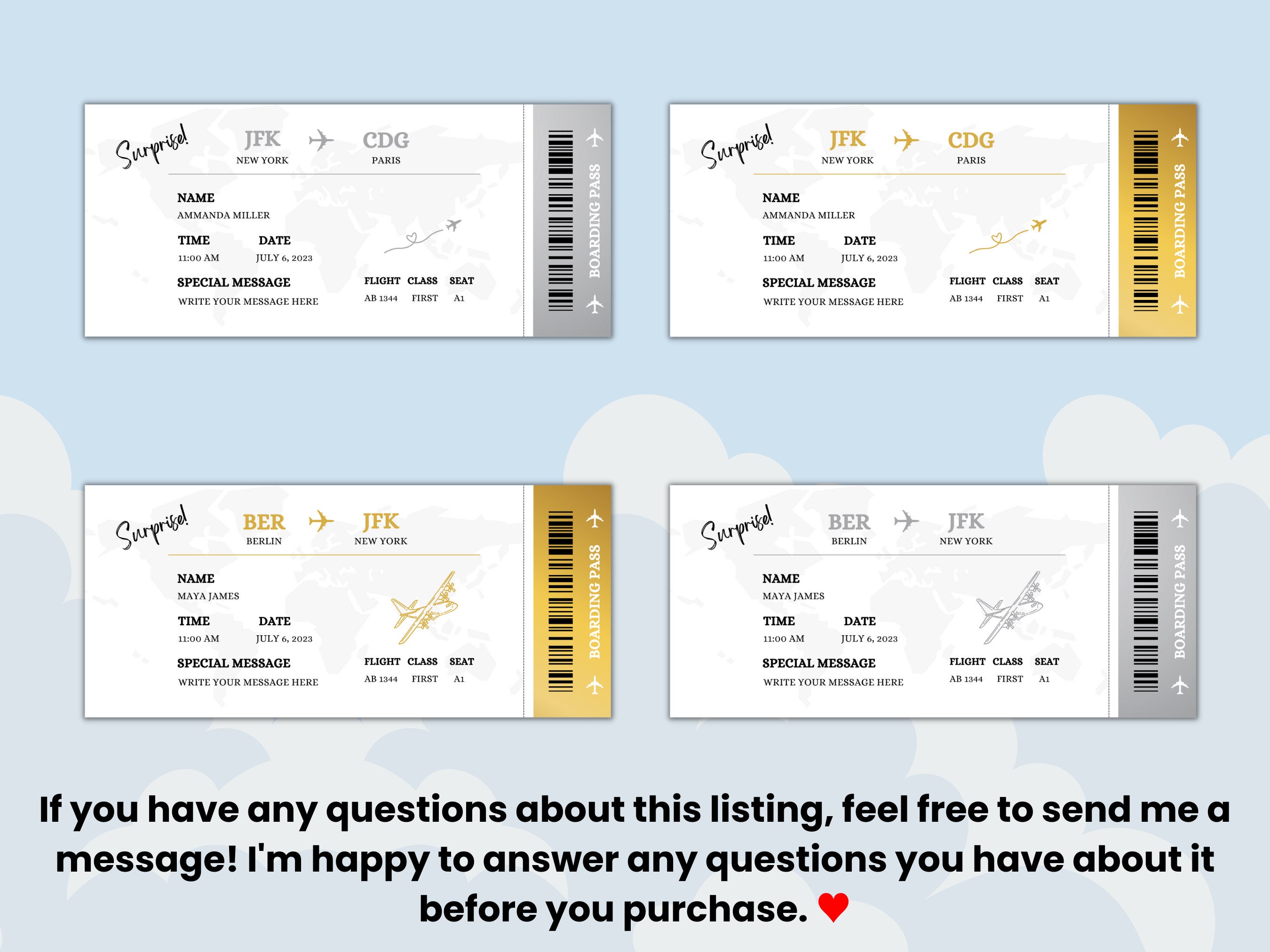Customizable Boarding Pass Template, Personalized Canva Flight Ticket ...