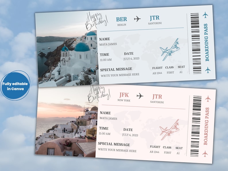 Plantilla de tarjeta de embarque editable, billete de avión imprimible, billete de viaje ...