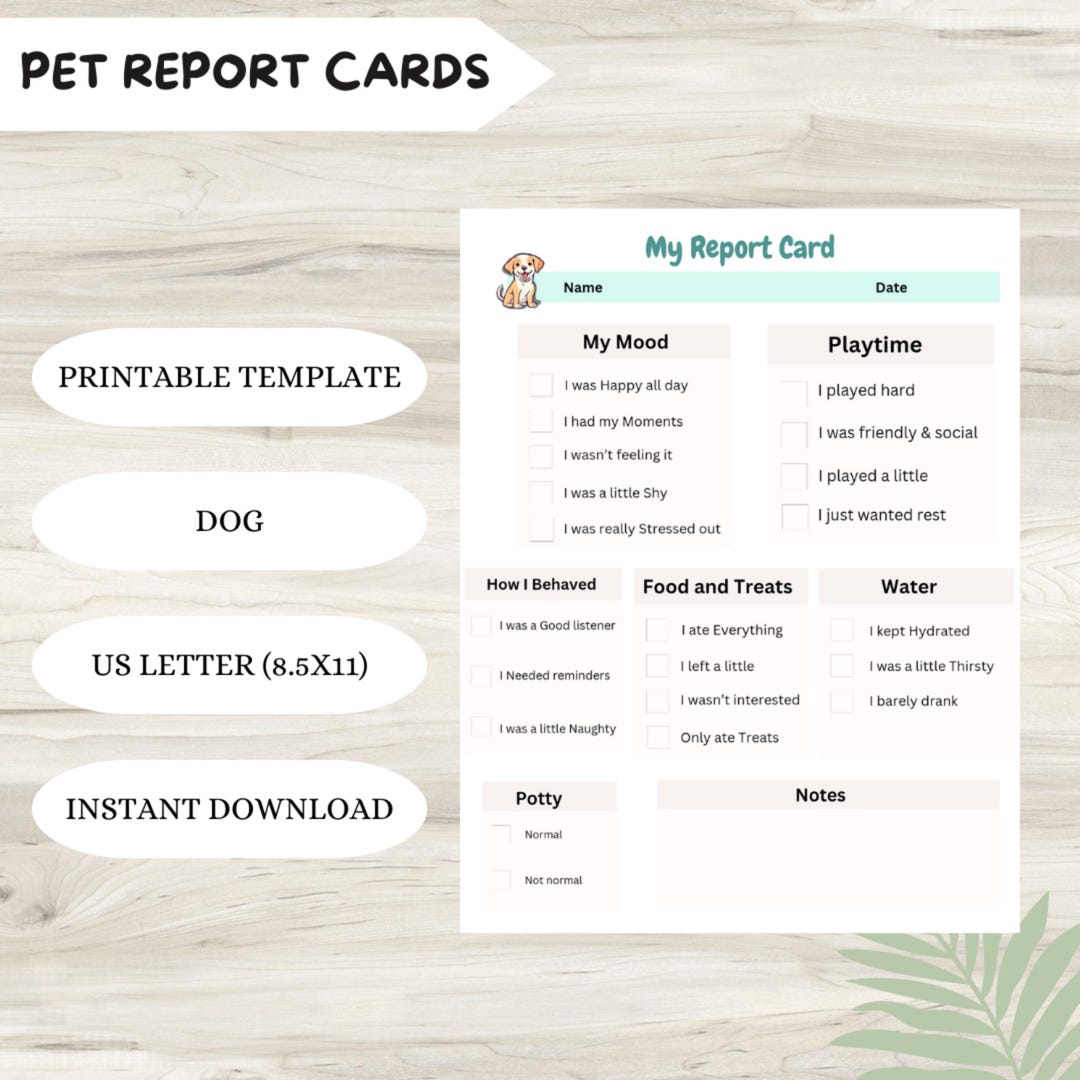 Dog Sitting Report Card | Pet Sitter Notes Template | Dog Day Care ...