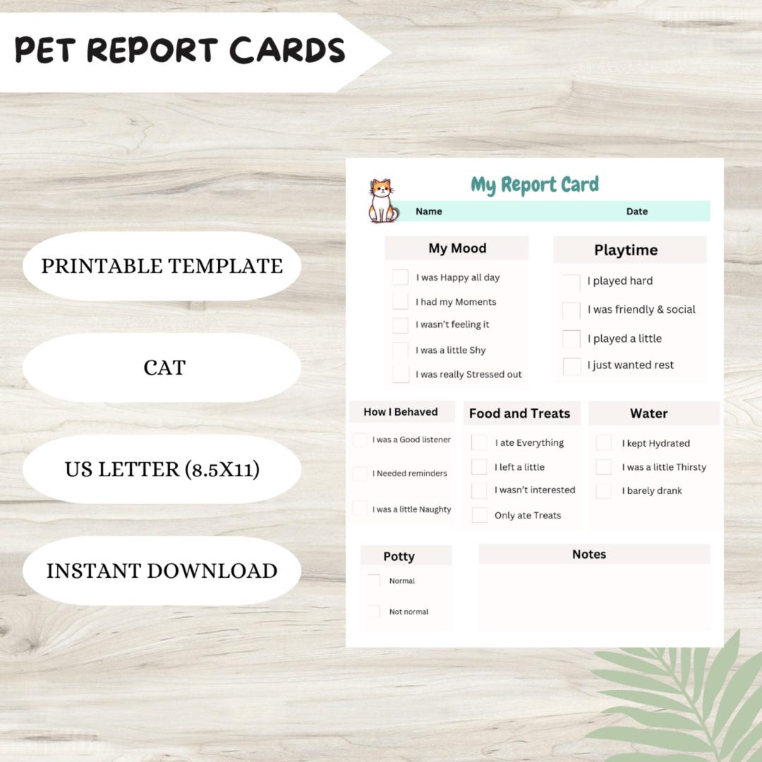 Cat Report Card Cat Sitting Notes Cat Sitters Pet Sitter Template - Etsy