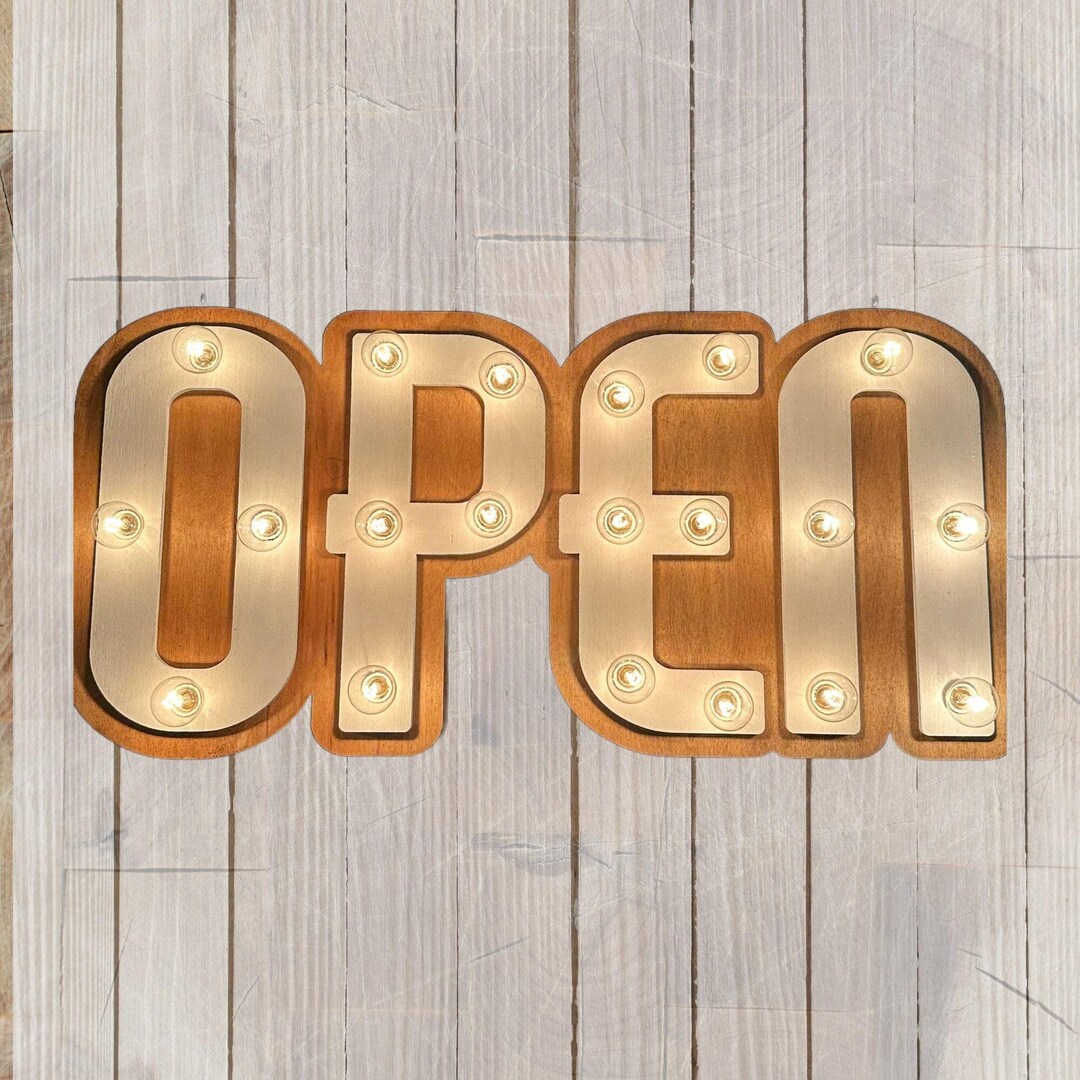 Retro Modern Lighted Open Sign / Open Sign Marquee / Wood Lighted ...
