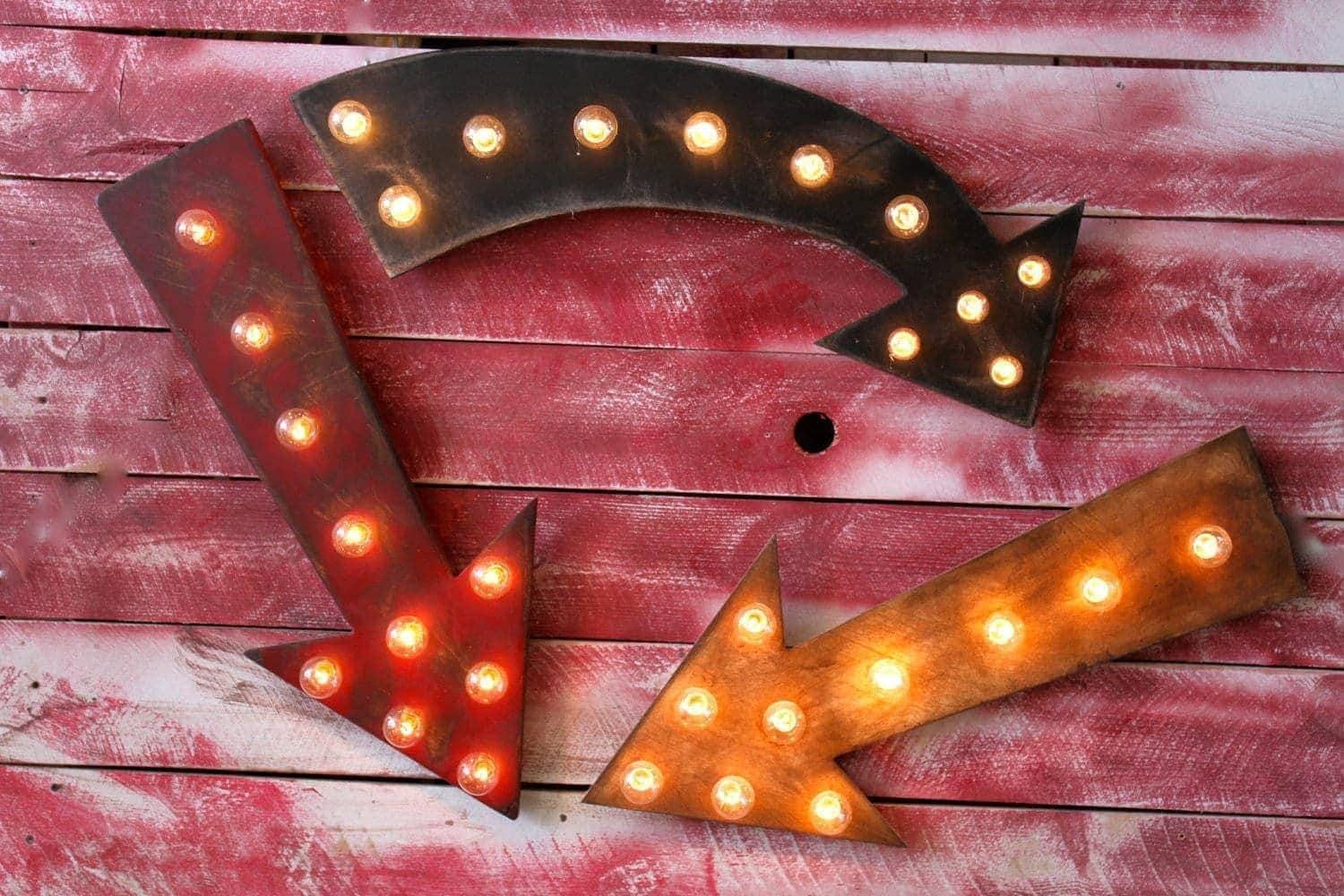 Lighted Wood Arrow Marquee Sign Illuminated Bar Business Wedding Gift ...