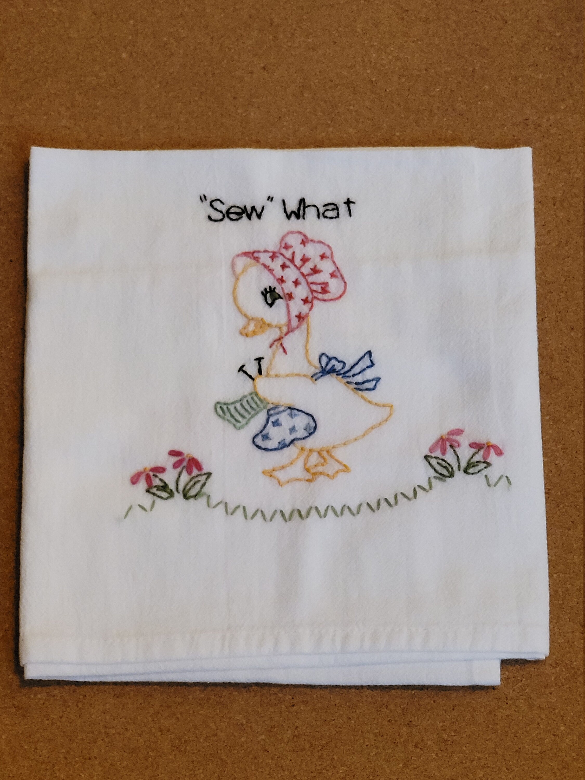 Sunbonnet Ducks Hand Embroidered Tea Towels. 7 Cotton Flour Sack Towels ...