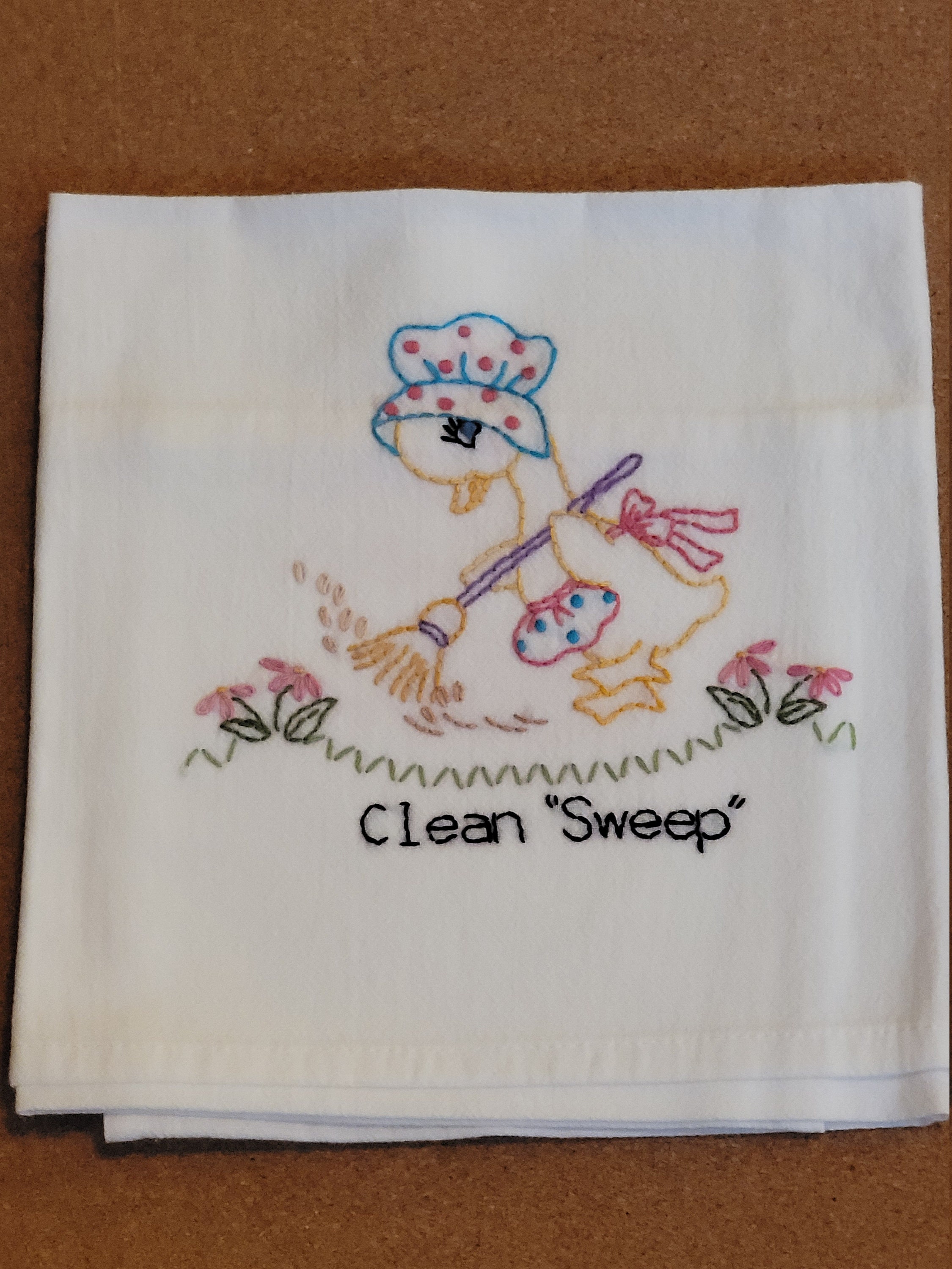 Sunbonnet Ducks Hand Embroidered Tea Towels. 7 Cotton Flour Sack Towels ...