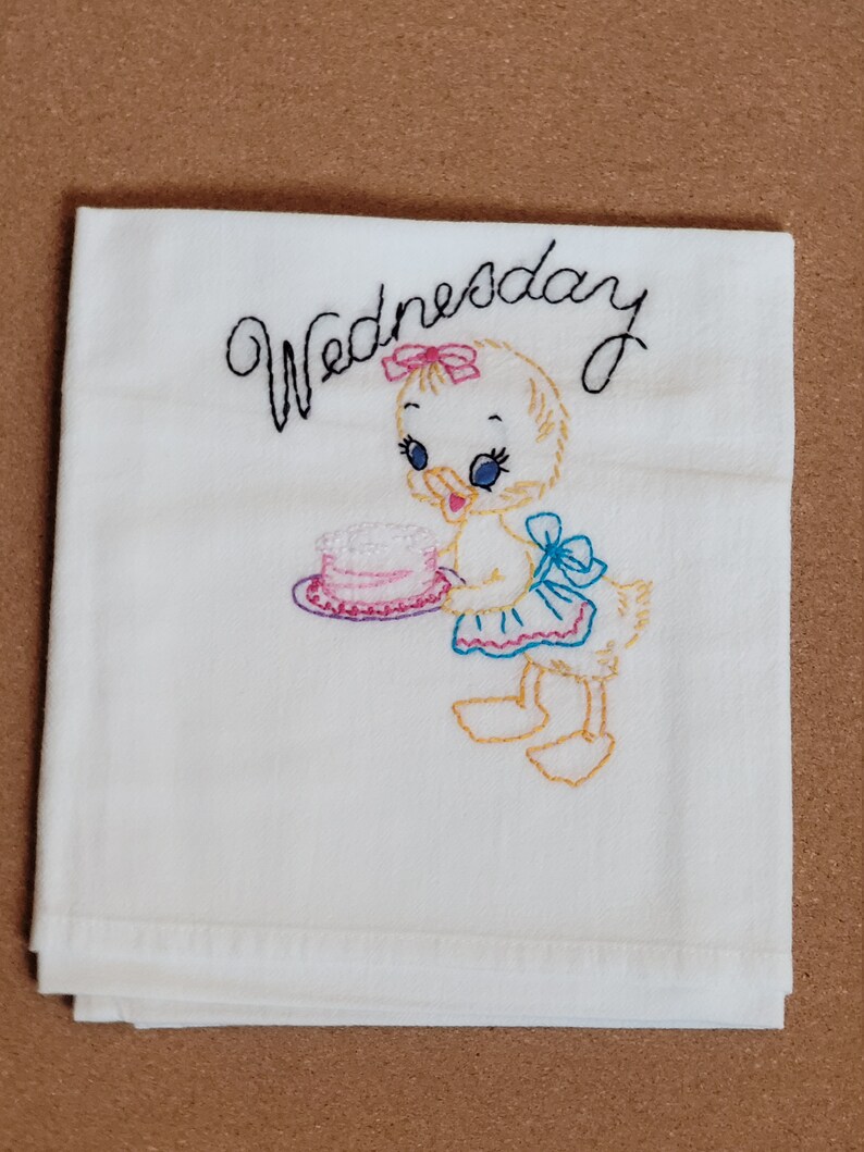 Ducky Ducks Hand Embroidered Tea Towel Set. 7 Cotton Flour Sack Towels ...