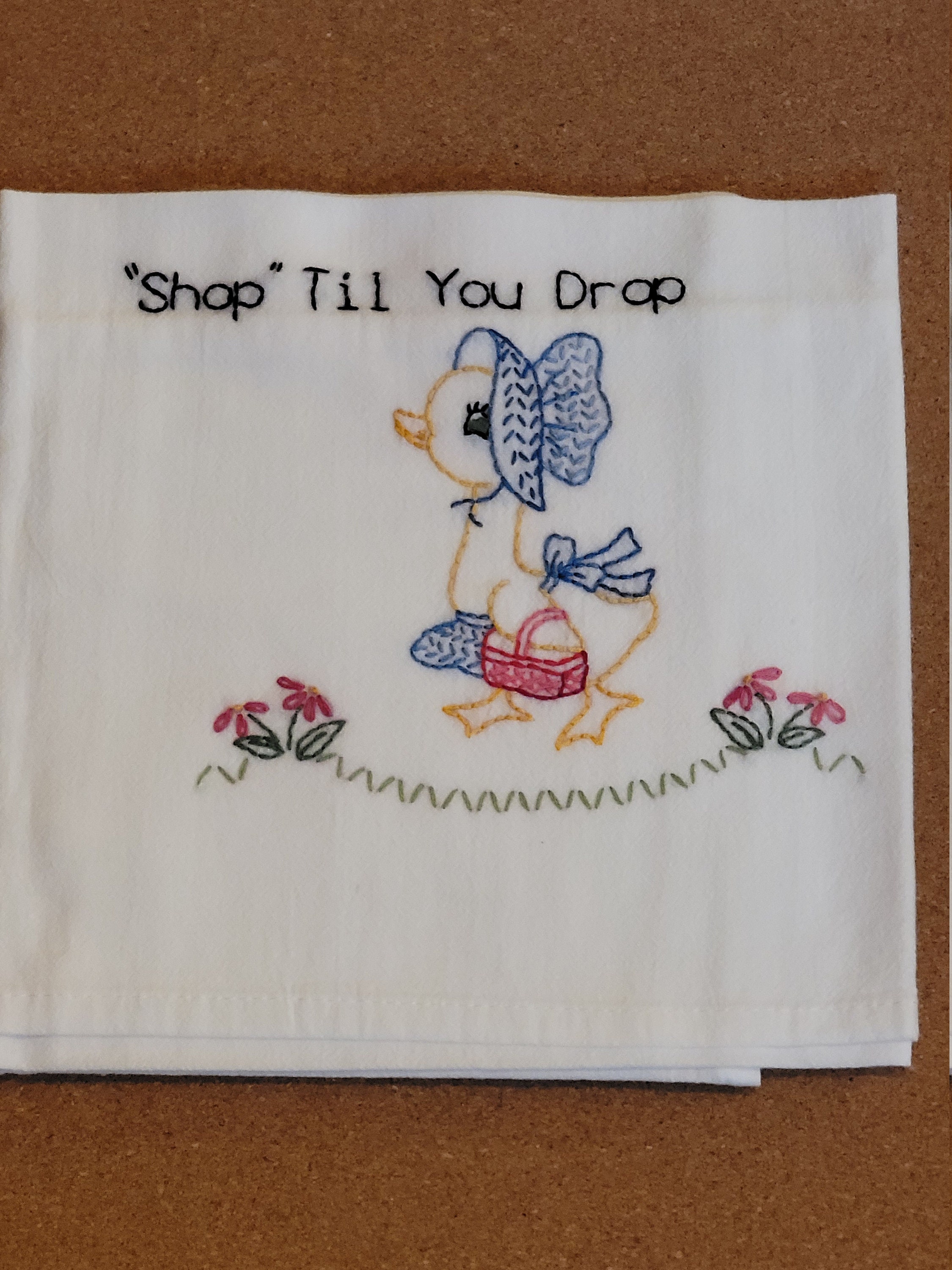 Sunbonnet Ducks Hand Embroidered Tea Towels. 7 Cotton Flour Sack Towels ...
